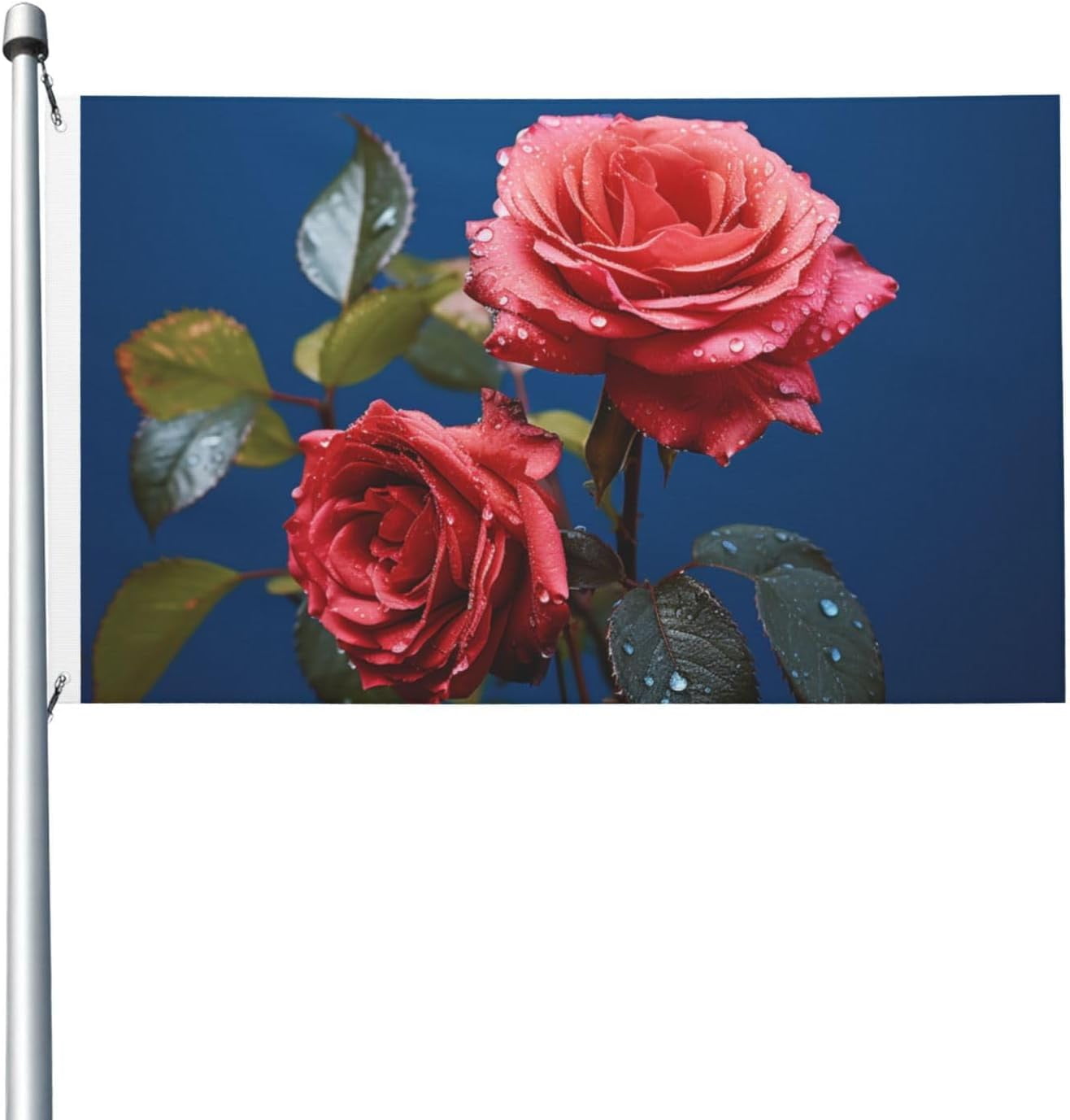 Red rose flower in blue Flag 4.85x8 ft Flags for Outside Funny Banner ...