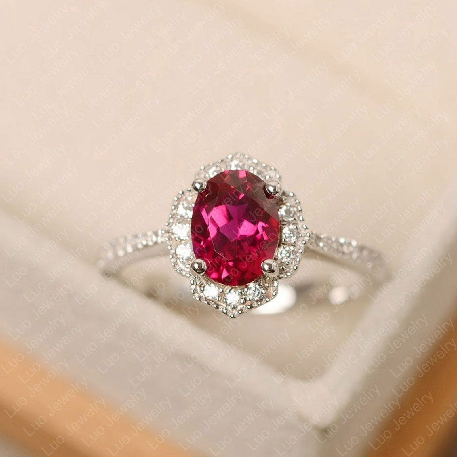 Red ruby ring, oval cut, July birthstone ring, sterling silver ...