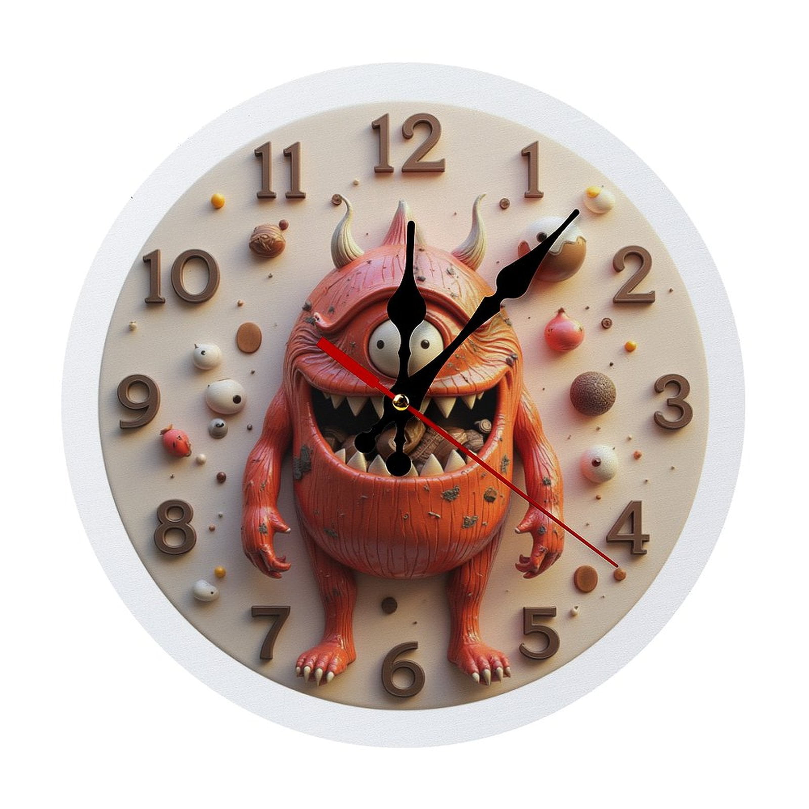 Red, spiky monster with sharp teeth, adding a bold, fantastical element ...