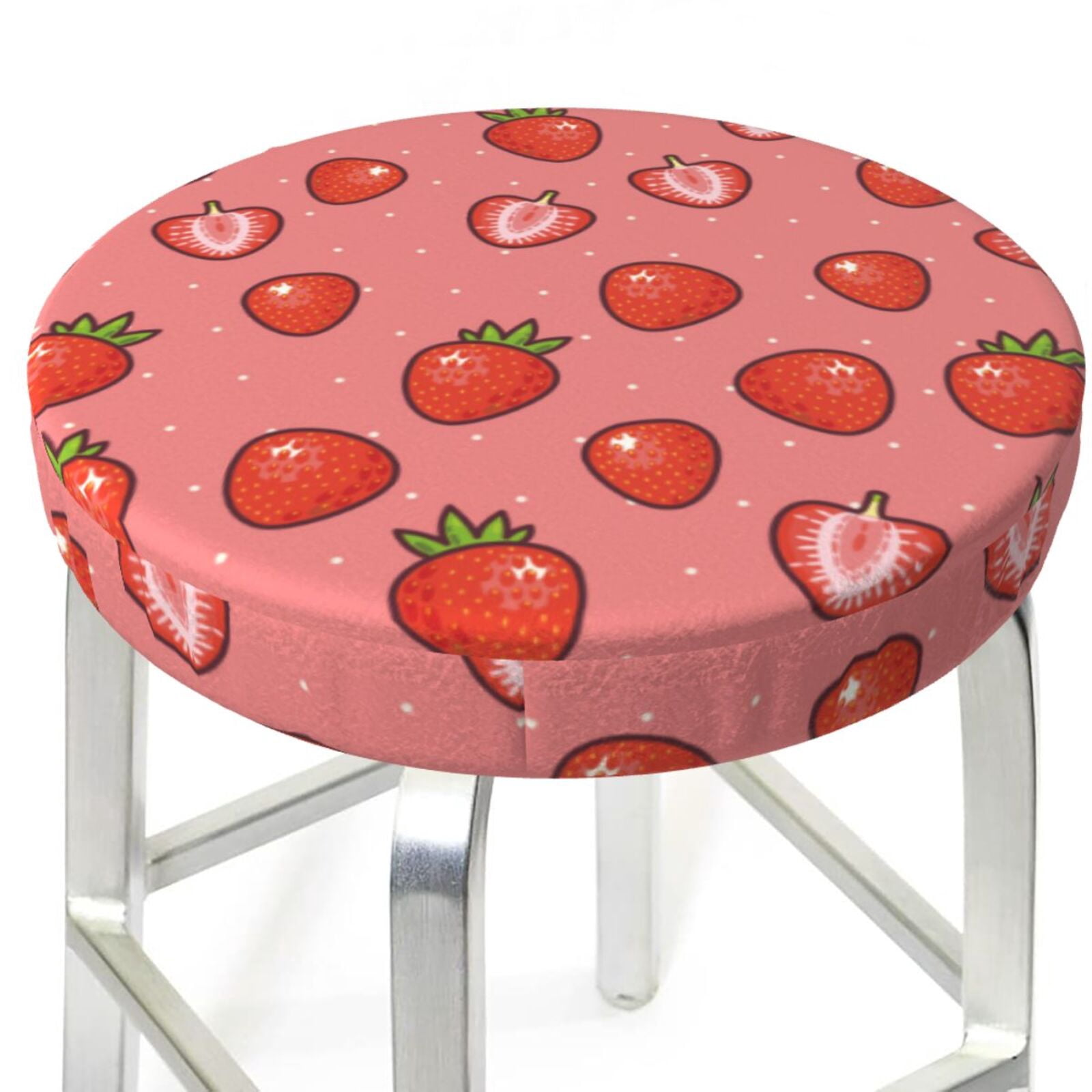 Red strawberry Round Bar Stool Covers, Soft Velvet Bar Stool Seat ...