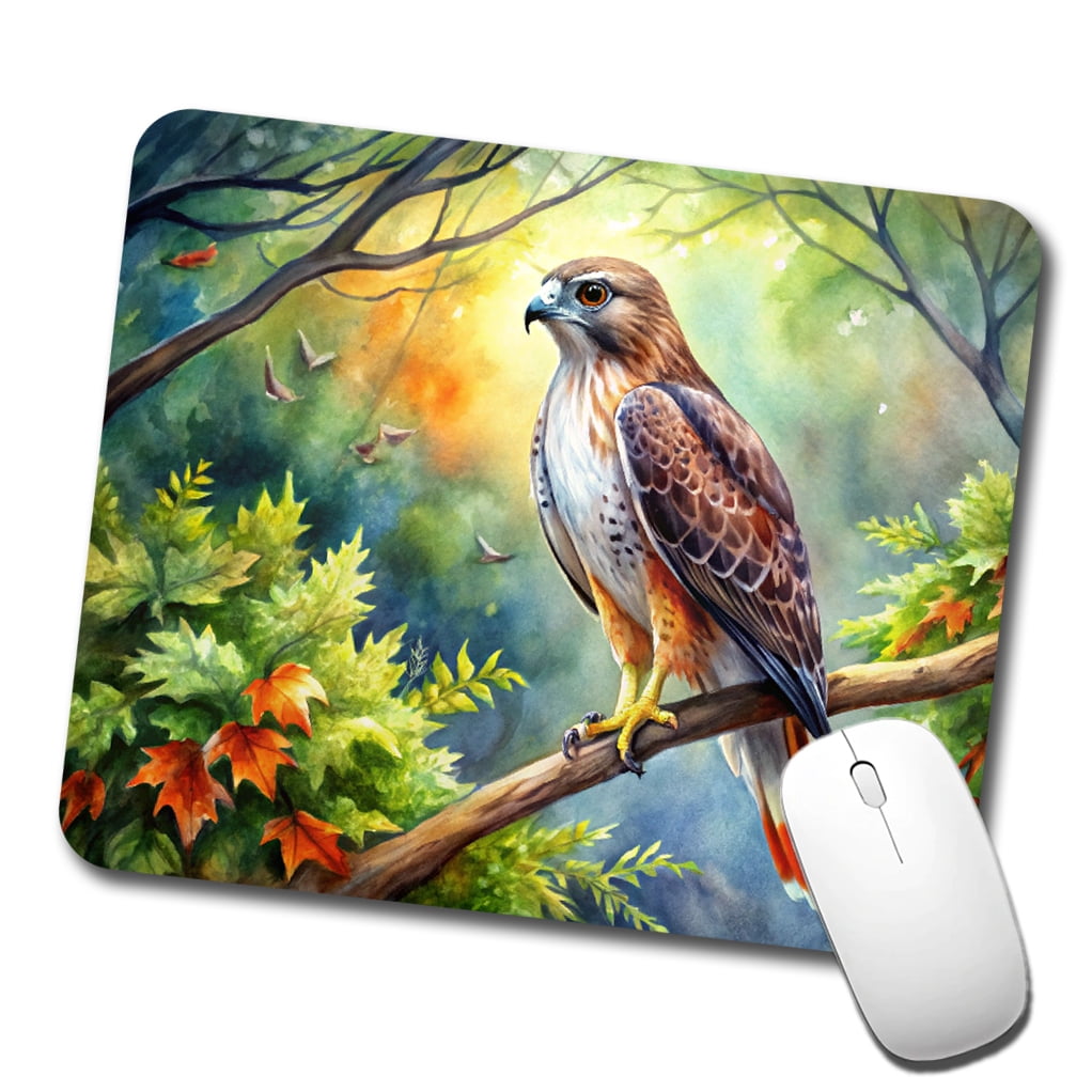 Red-tailed Hawk Raptor Bird Of Prey In Tree Watercolor Mouse Pad Low ...