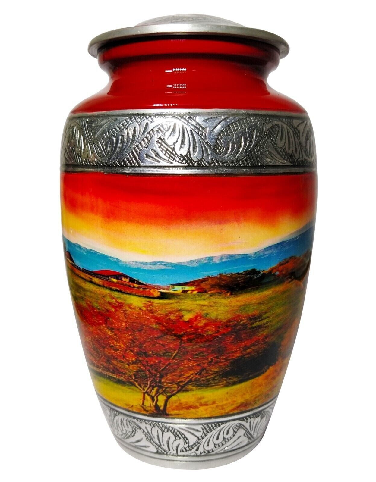 Red theme Cremation Urn Engraved Aluminium Funeral Burial Jar For Human ...
