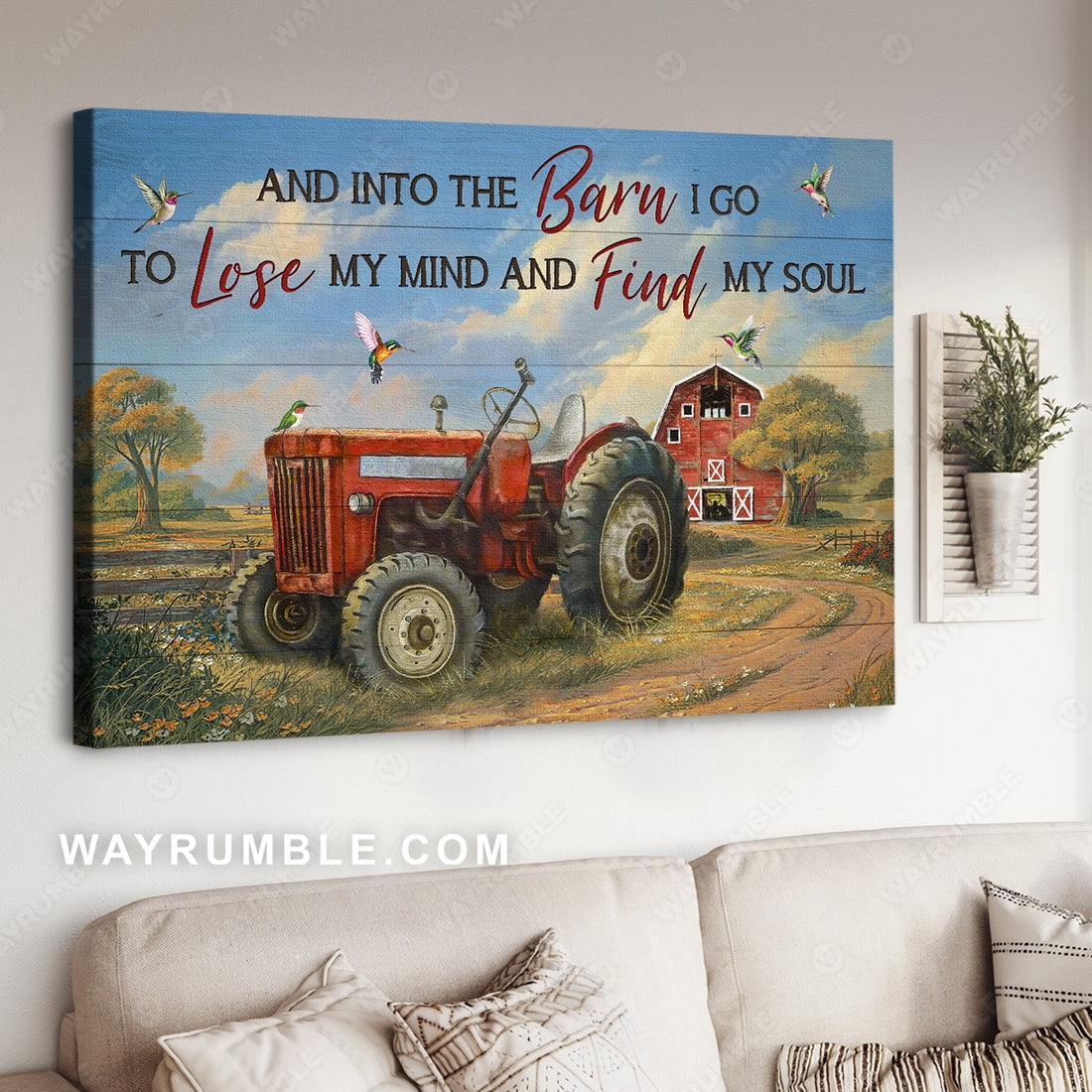Red tractor, Green meadow, Colorful hummingbird, And into the barn ...