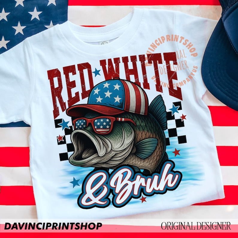 Red white & Bruh T-shirt, 4th July Fishing Shirt TH1406B31 - Walmart.com