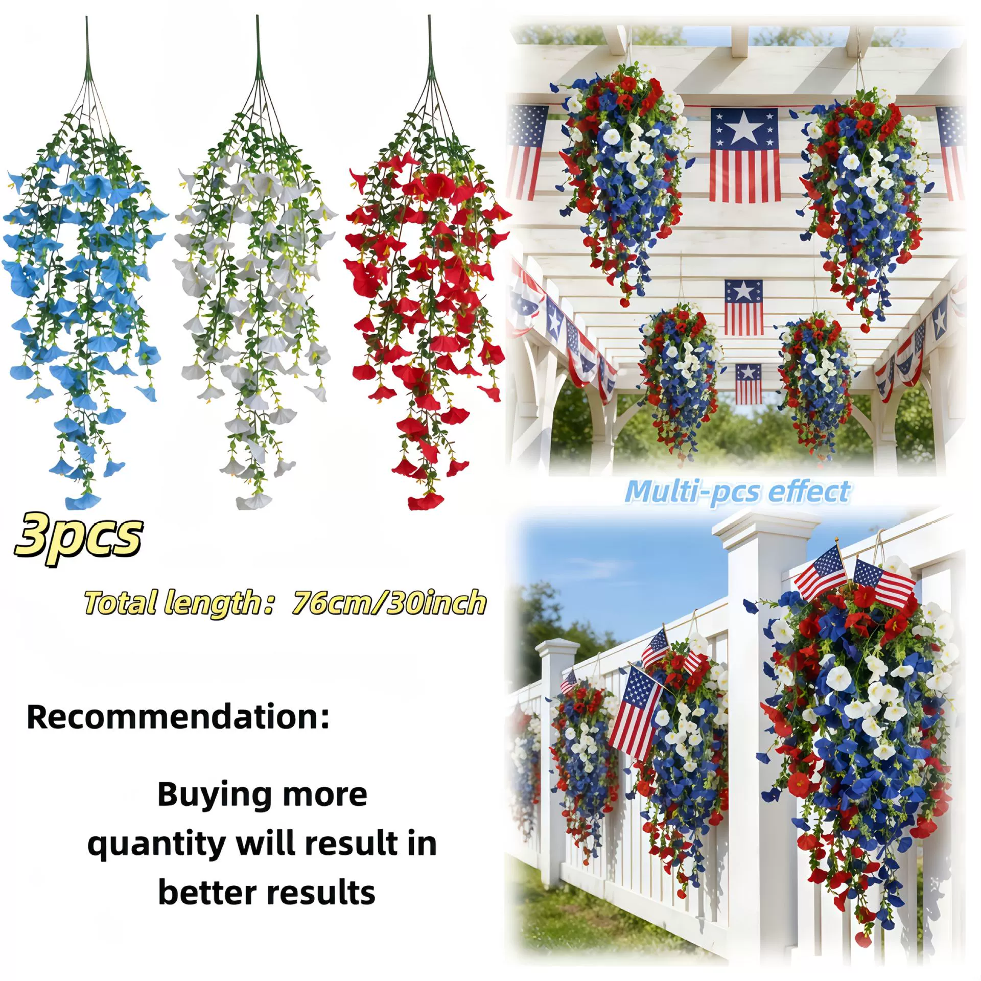Red, white, and blue faux outdoor flowers; red, white, and blue ...