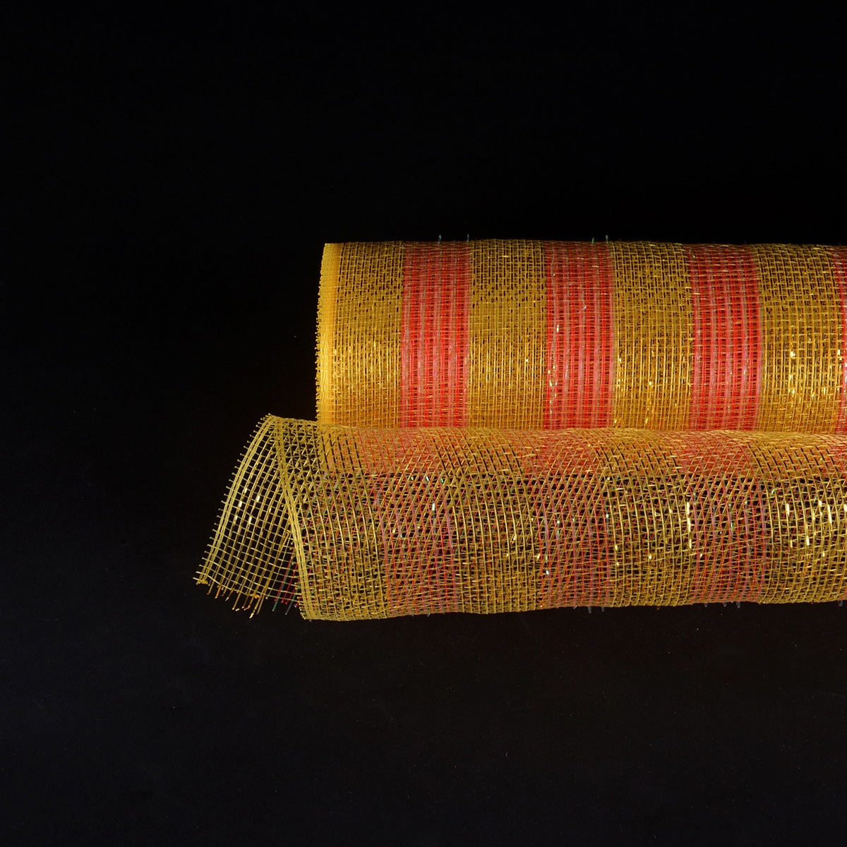 Red with Gold - Poly Deco Mesh Wreath Material with Laser Mono Stripe ...