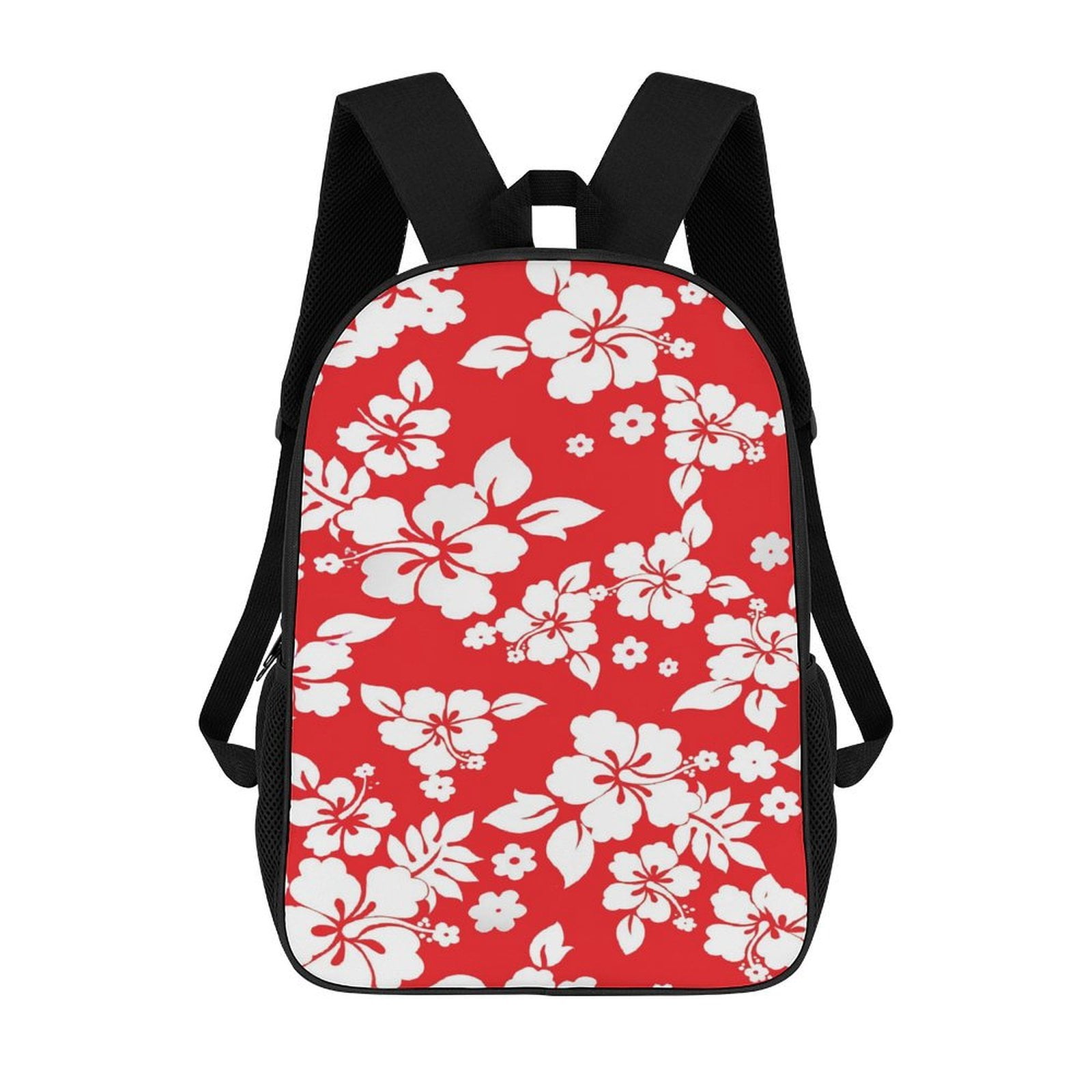 Red with White Hibiscus Hawaiian Flower Pattern (2) 17in Backpack 3D ...