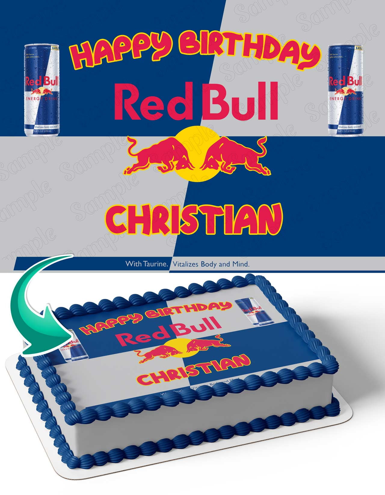Customizable RedBull Edible Image Cake Topper, Personalized Birthday ...