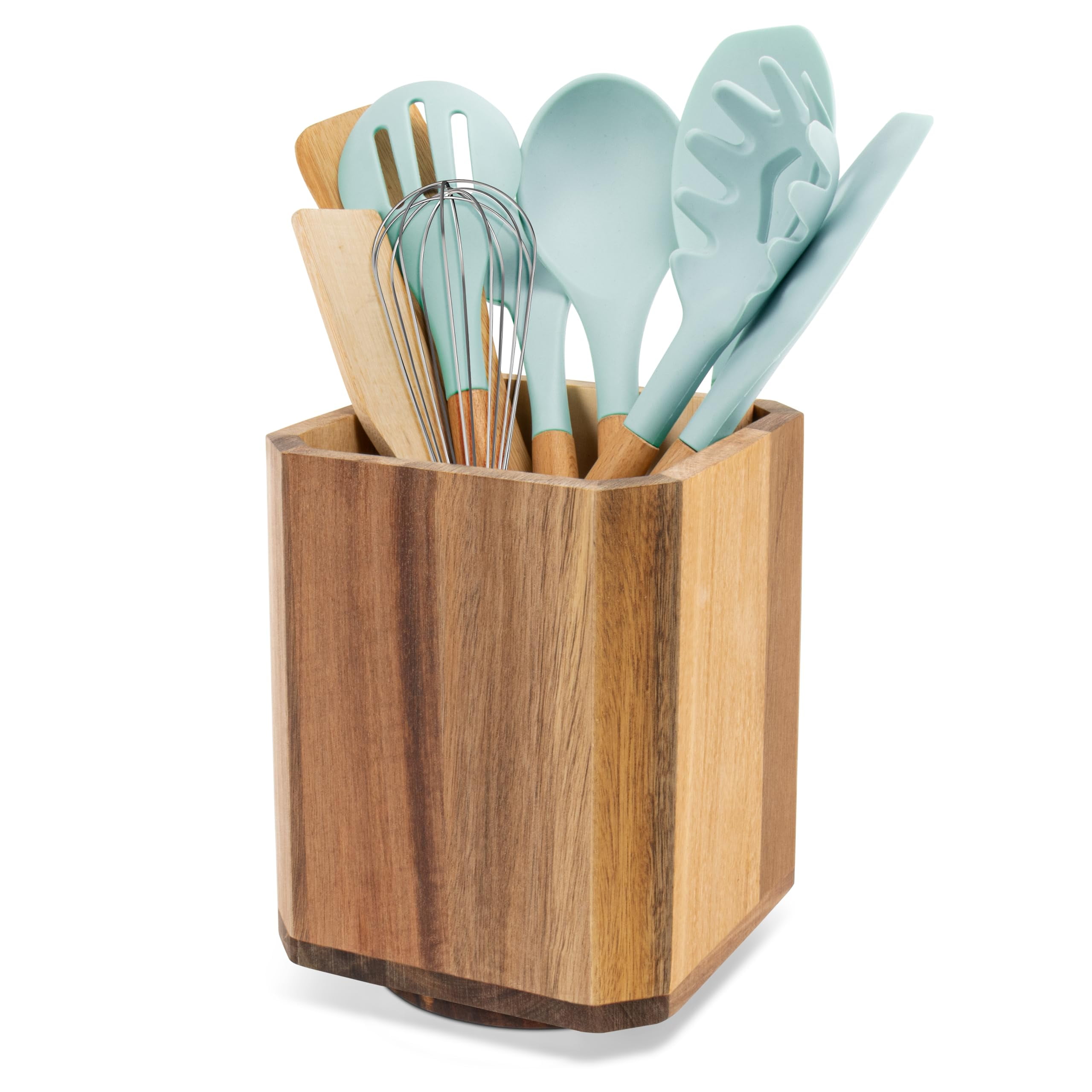 RedCall Acacia Wood Utensil Holder, 360° Rotating Large Cooking Utensil ...