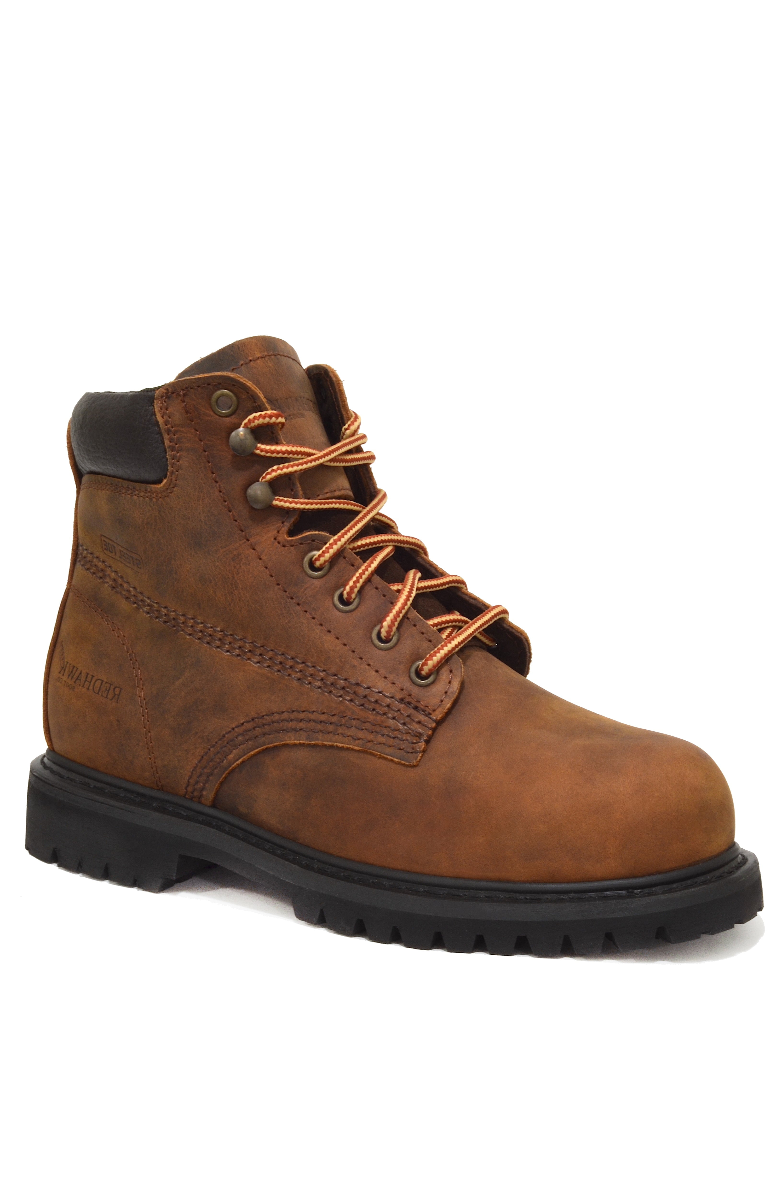 RedHawk Boot Co. Traction Men's Safety Steel Toe 6" Leather Work Boots ...