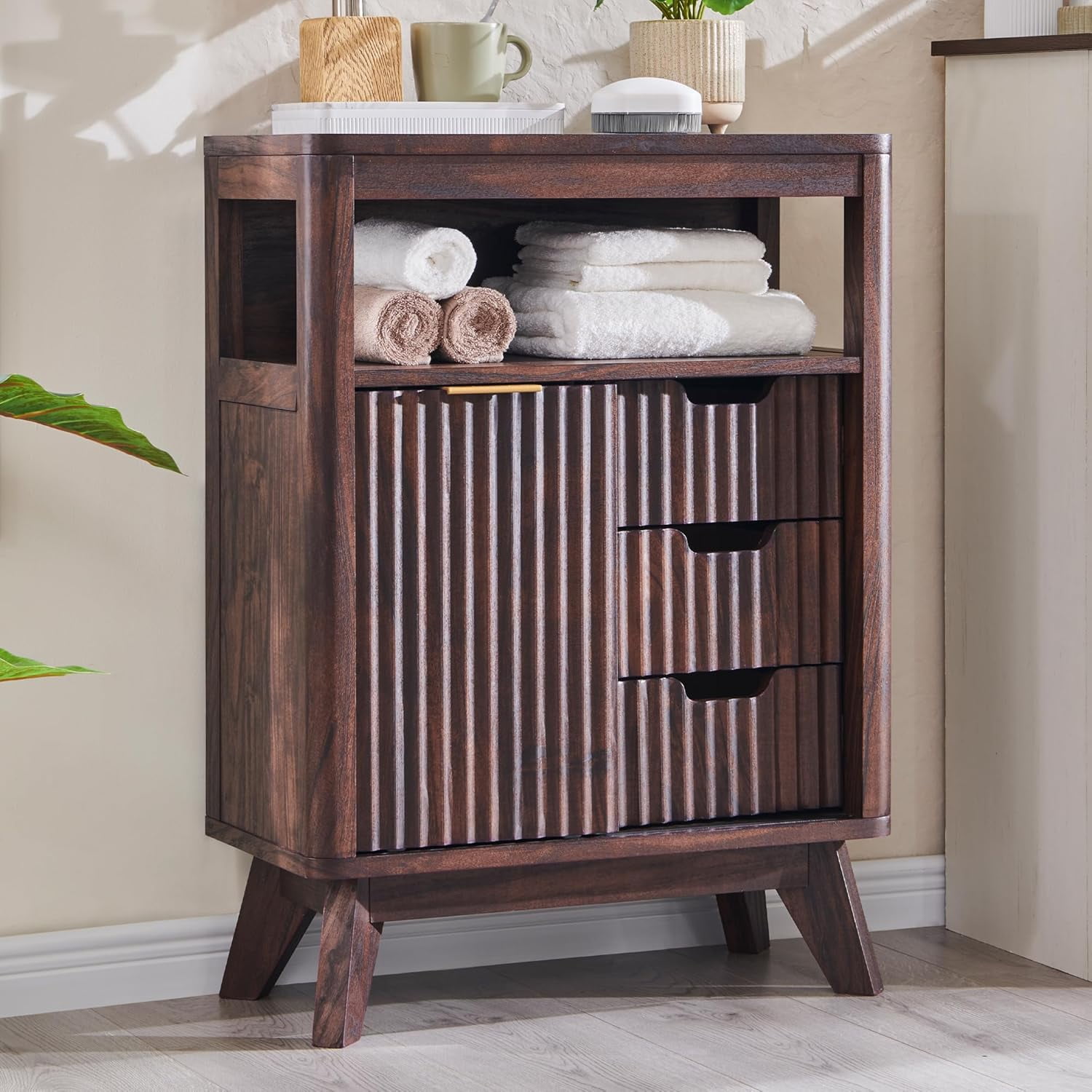 RedLemon Bathroom Floor Cabinet with Sliding Door, Modern Fluted 3 ...