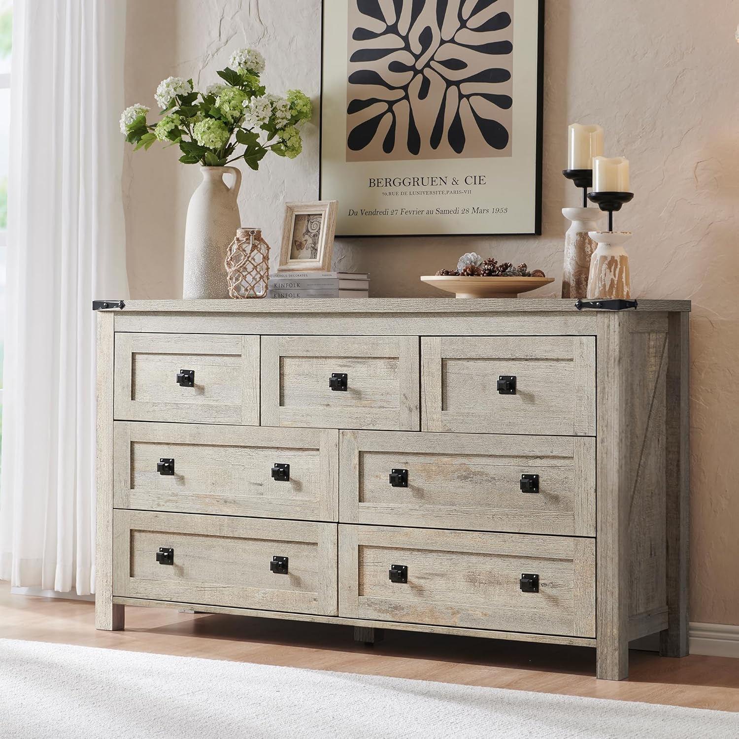 RedLemon Farmhouse 7 Drawer Dresser for Bedroom, 54 Inch Wide Rustic ...