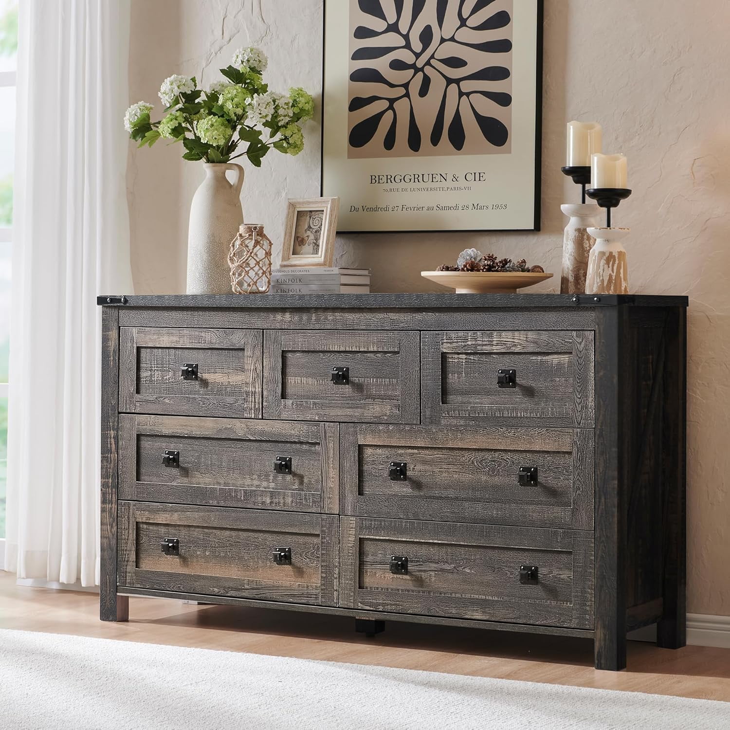 RedLemon Farmhouse 6 Drawer Dresser for Bedroom, 54 Inch Wide Rustic ...