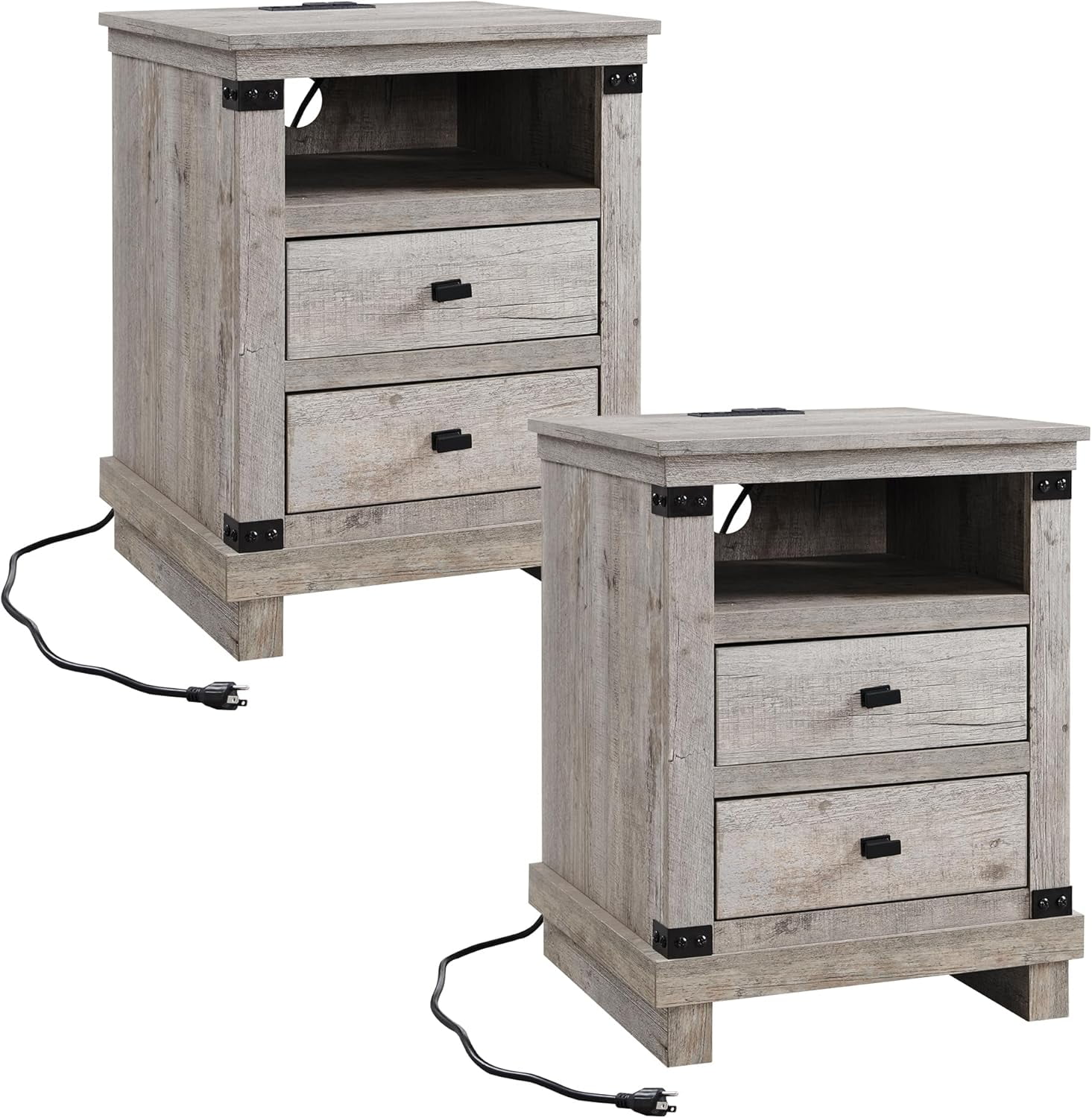 RedLemon Farmhouse Nightstand Set of 2 with Charging Station, 18 ...