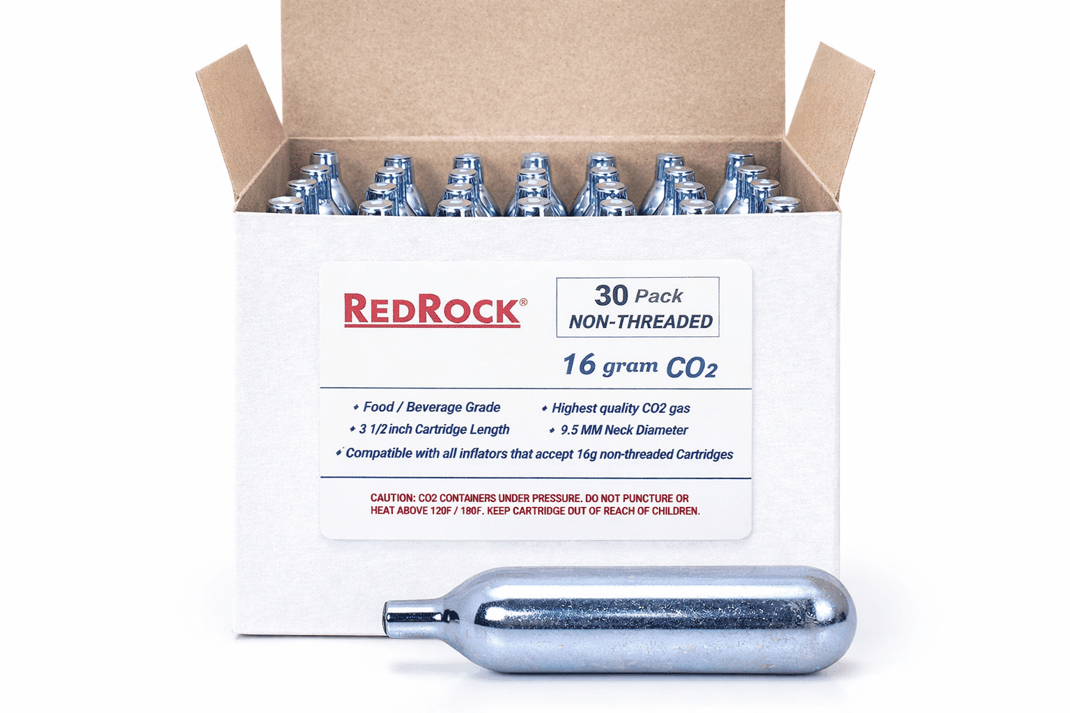 RedRock 16g CO2 Cartridges, Unthreaded Food-Grade CO2 for Beer Kegs ...
