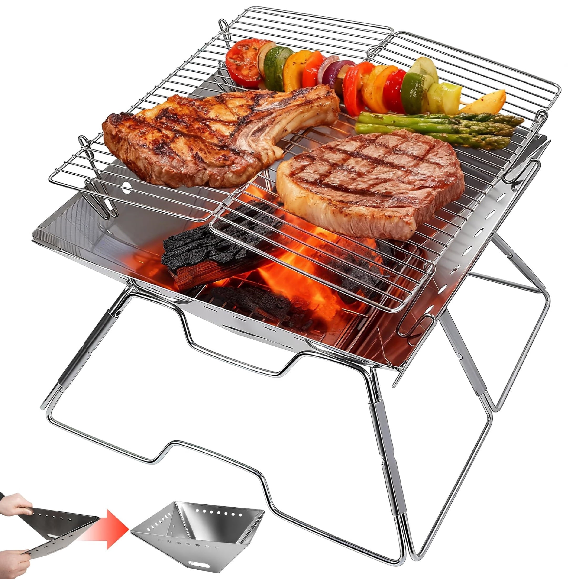 RedSwing Foldable Fire Pit Grill – Portable Collapsible Campfire with ...