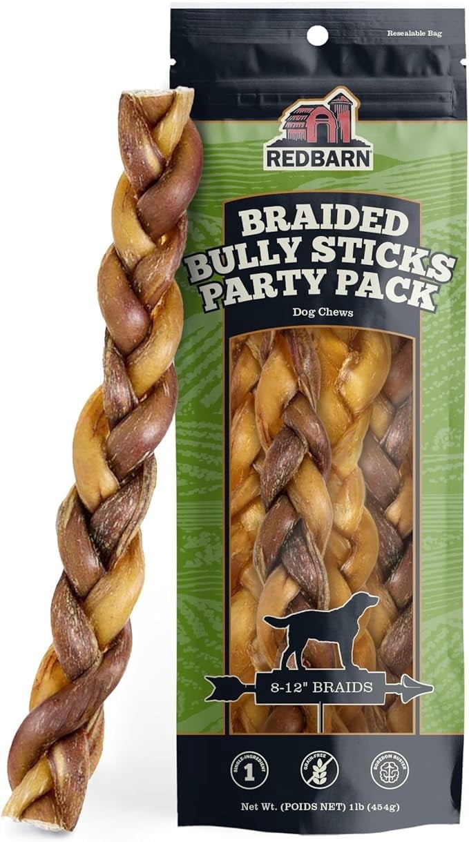 Redbarn All Natural 8"-12” Braided Bully Sticks for Medium & Large Dogs ...