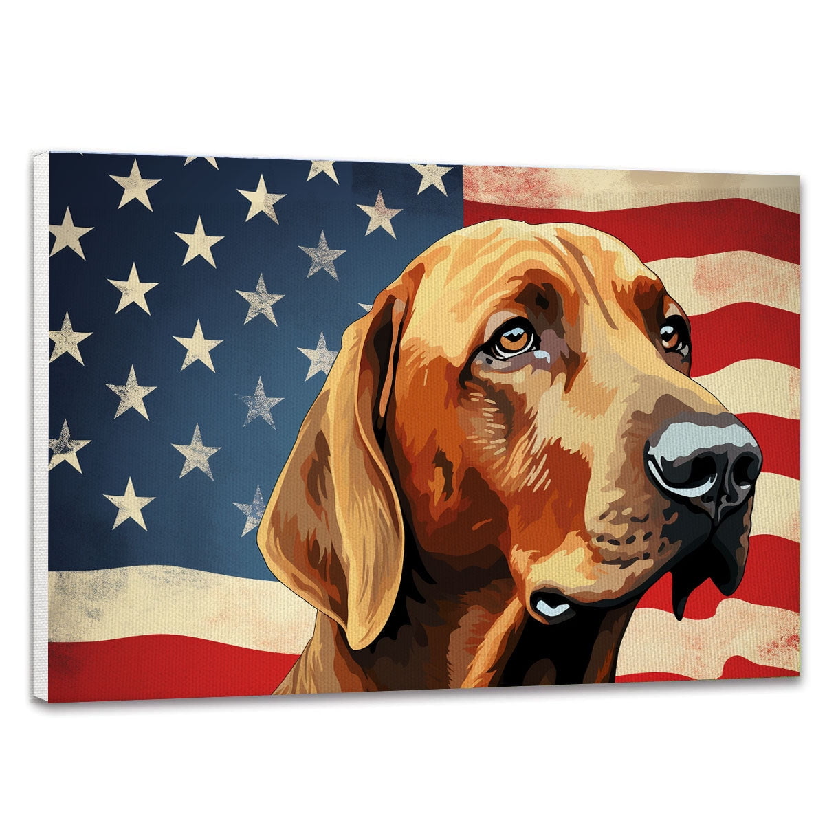 Redbone Coonhound Dog American Flag Canvas Poster Wall Art Dog Pictures for Wall Decor Red White ...