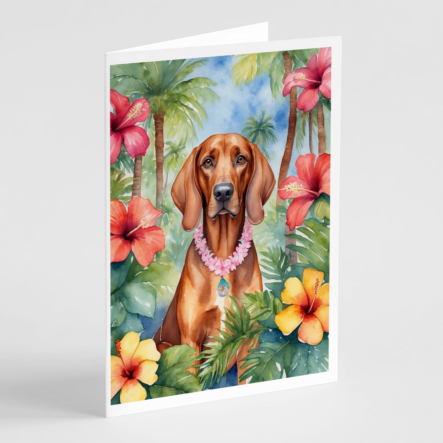 Redbone Coonhound Luau Greeting Cards Pack of 8 7 in x 5 in - Walmart.com
