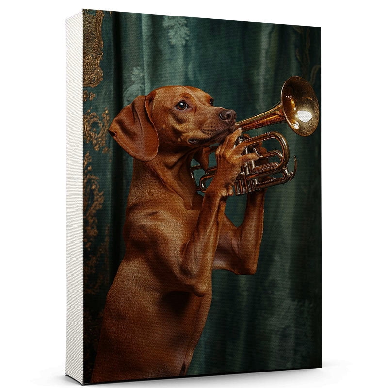 Redbone Coonhound Vintage Dog Trumpet Canvas – Artistic Music, Redbone ...