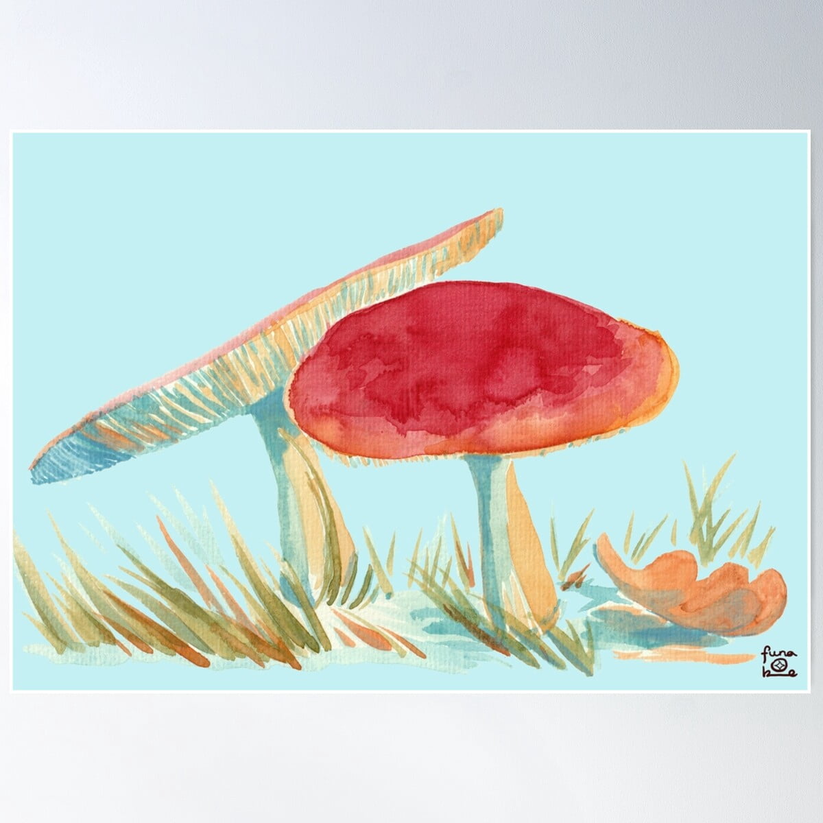 Redcap Mushrooms Baby Blue Poster Wall Art, Modern Wall Decor For ...