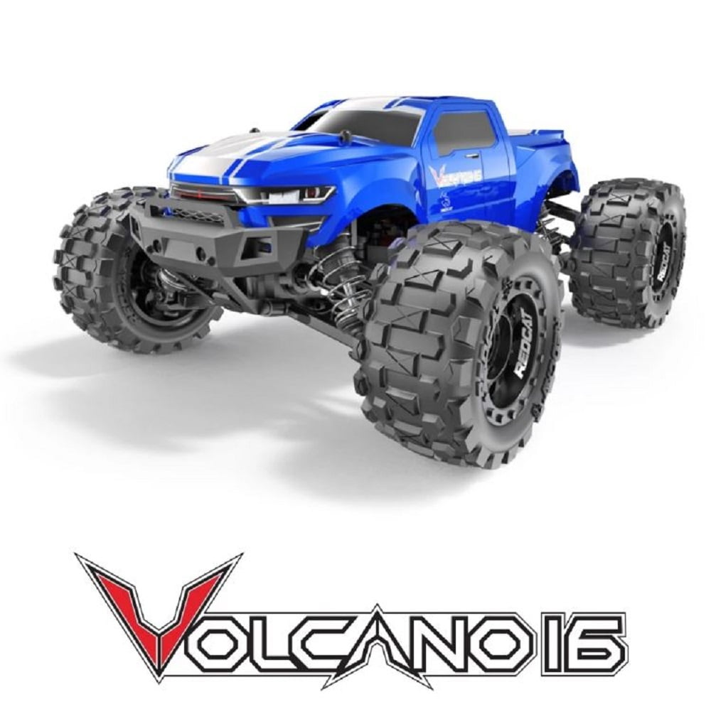 Redcat Racing Volcano-16 Monster Truck, 1/16 Scale RC, Blue, Brushed ...
