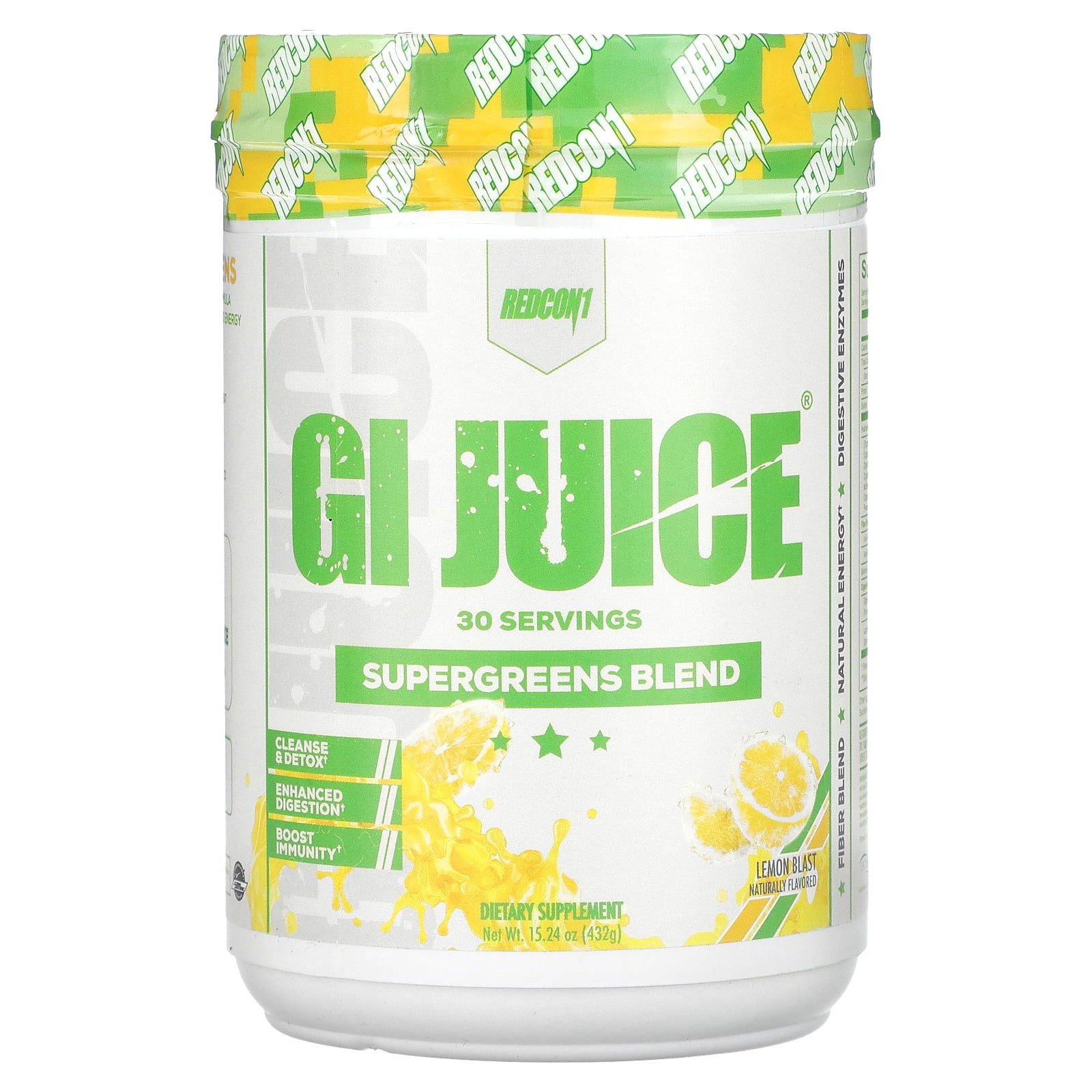 Redcon1 GI Juice, Supergreens Blend, Lemon Blast, 15.24 oz (432 g ...