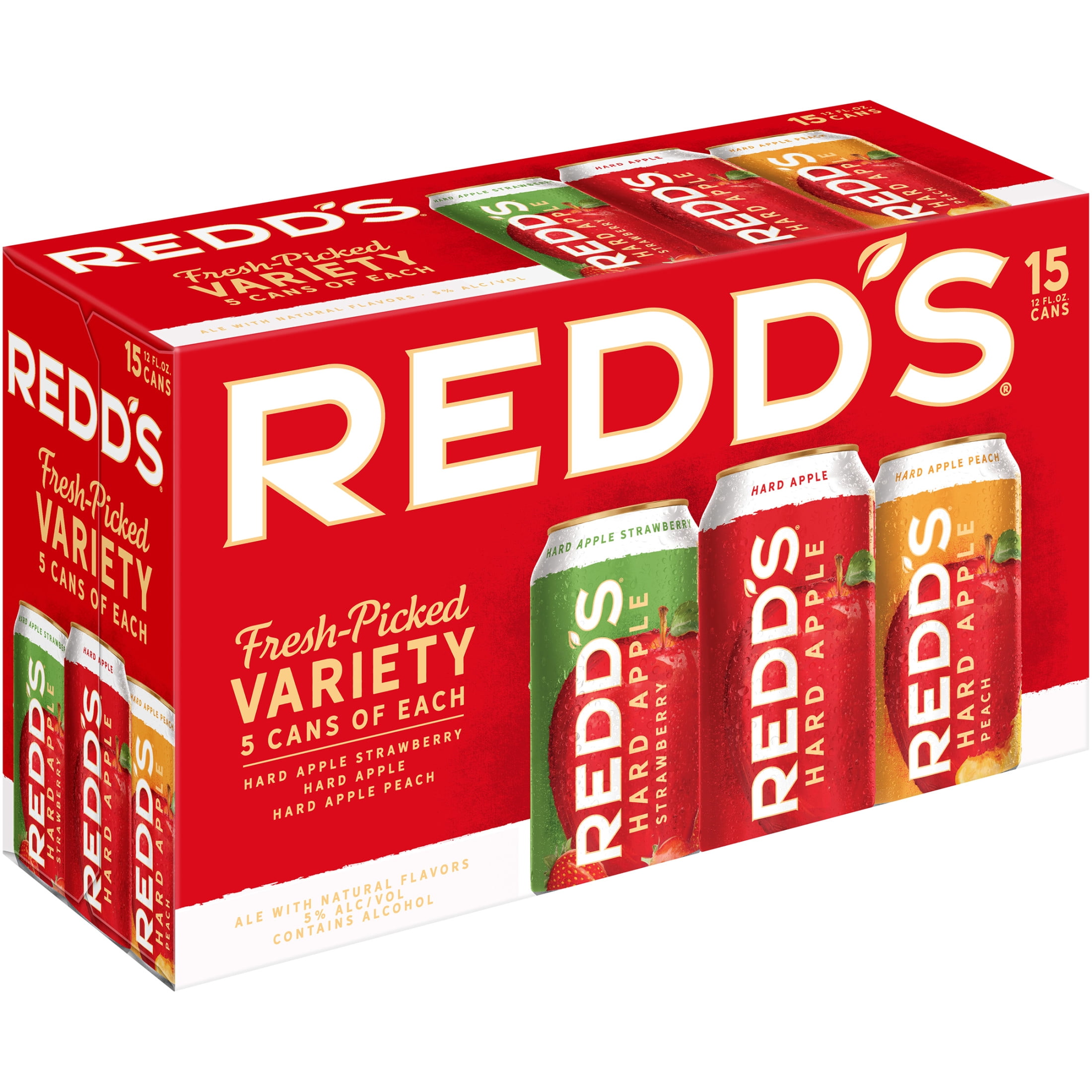 Redd's Variety Pack Beer, 15 Pack, 12 fl oz Aluminum Cans, 5% ABV ...