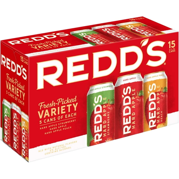 Redd's Variety Pack Beer, 15 Pack, 12 fl oz Aluminum Cans, 5% ABV ...