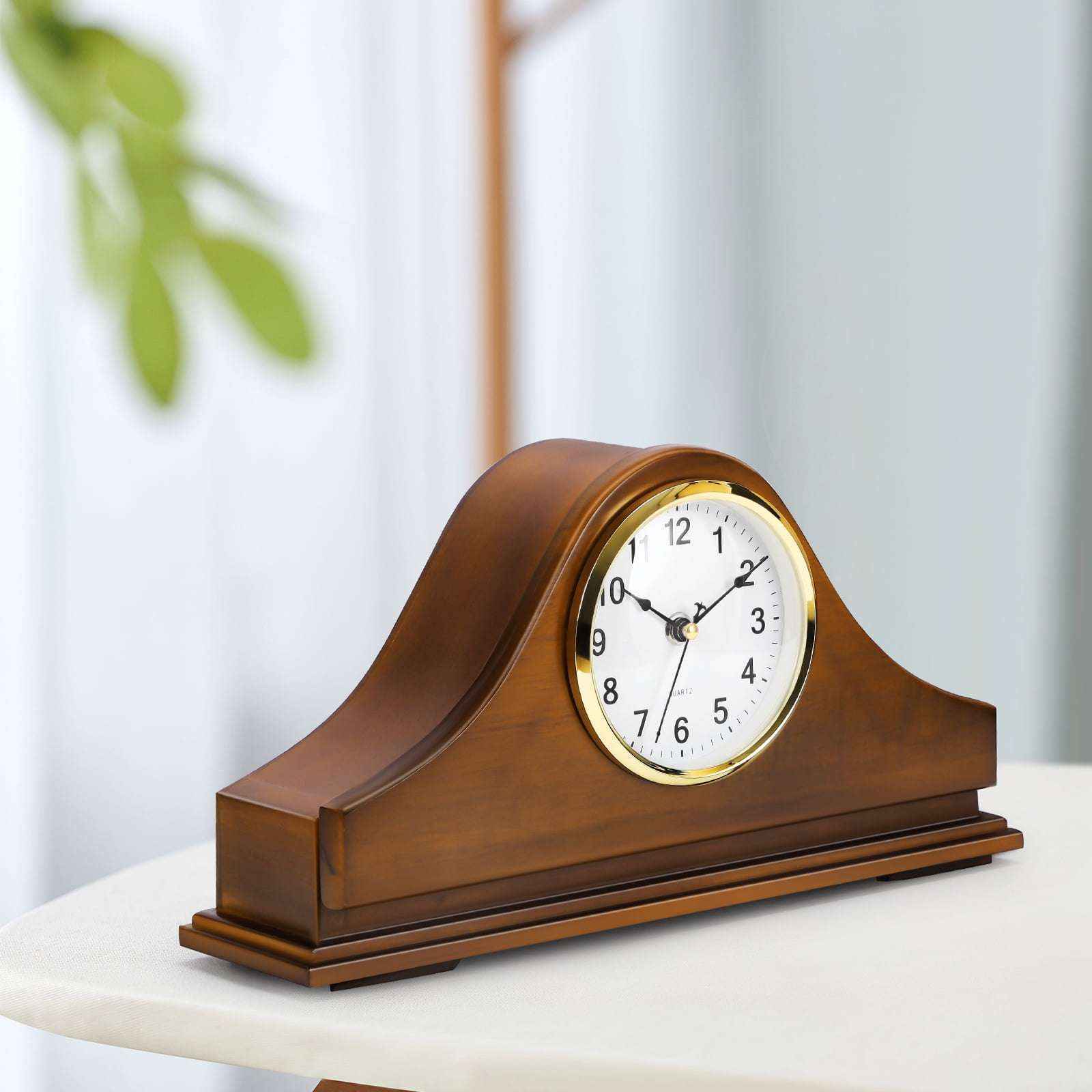 Reddish Brown Wooden Mantel Clock Classic Desktop Clock with Gold ...