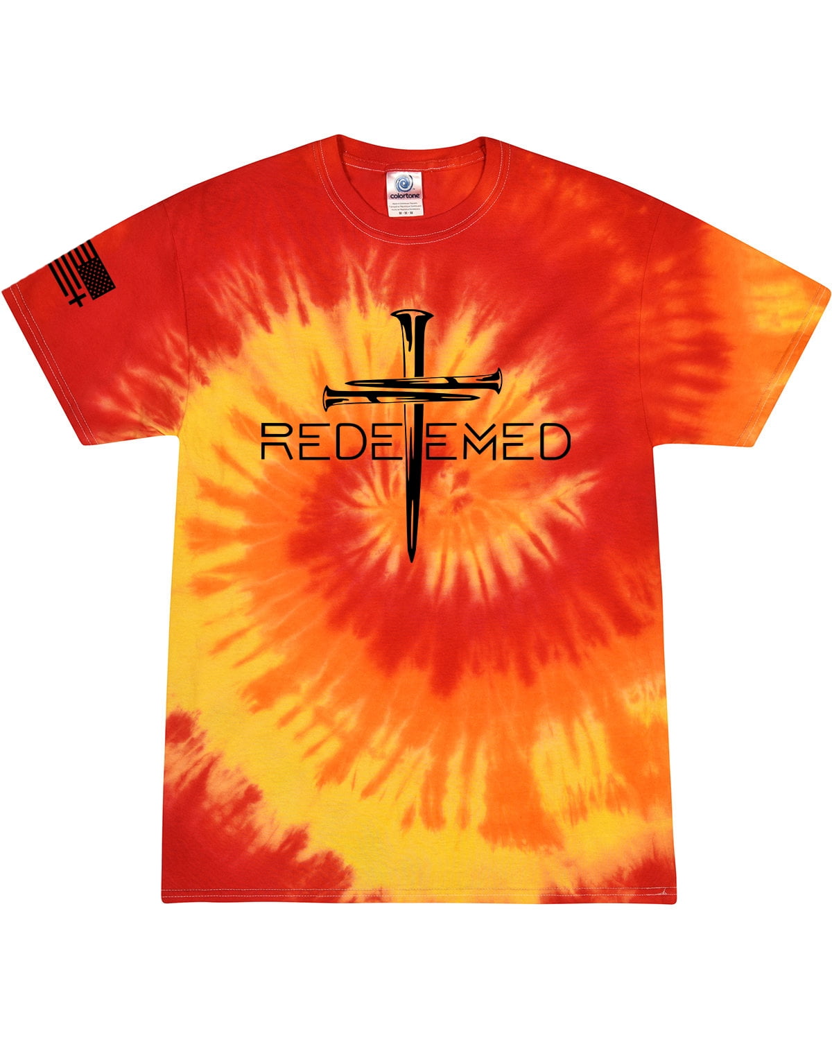 Redeemed Cross Nails Mens Christian American Flag Sleeve T-shirt ...