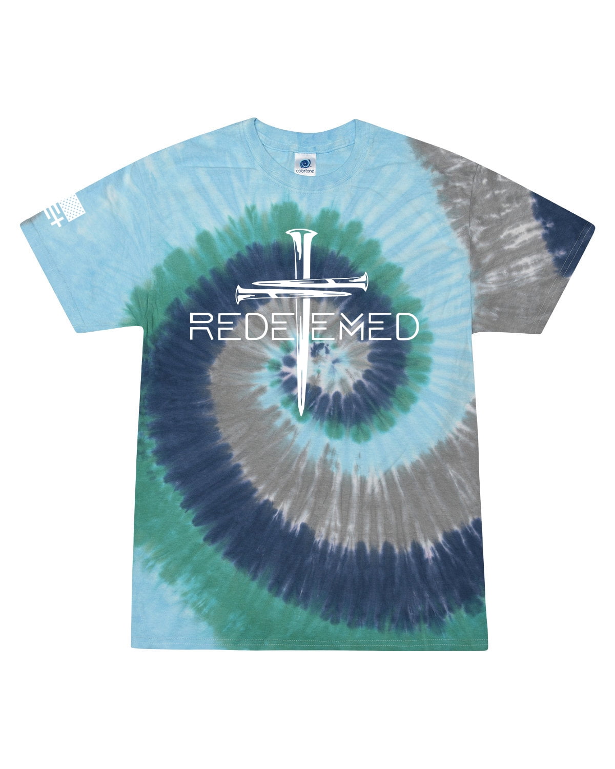 Redeemed Cross Nails Mens Christian American Flag Sleeve T-shirt ...