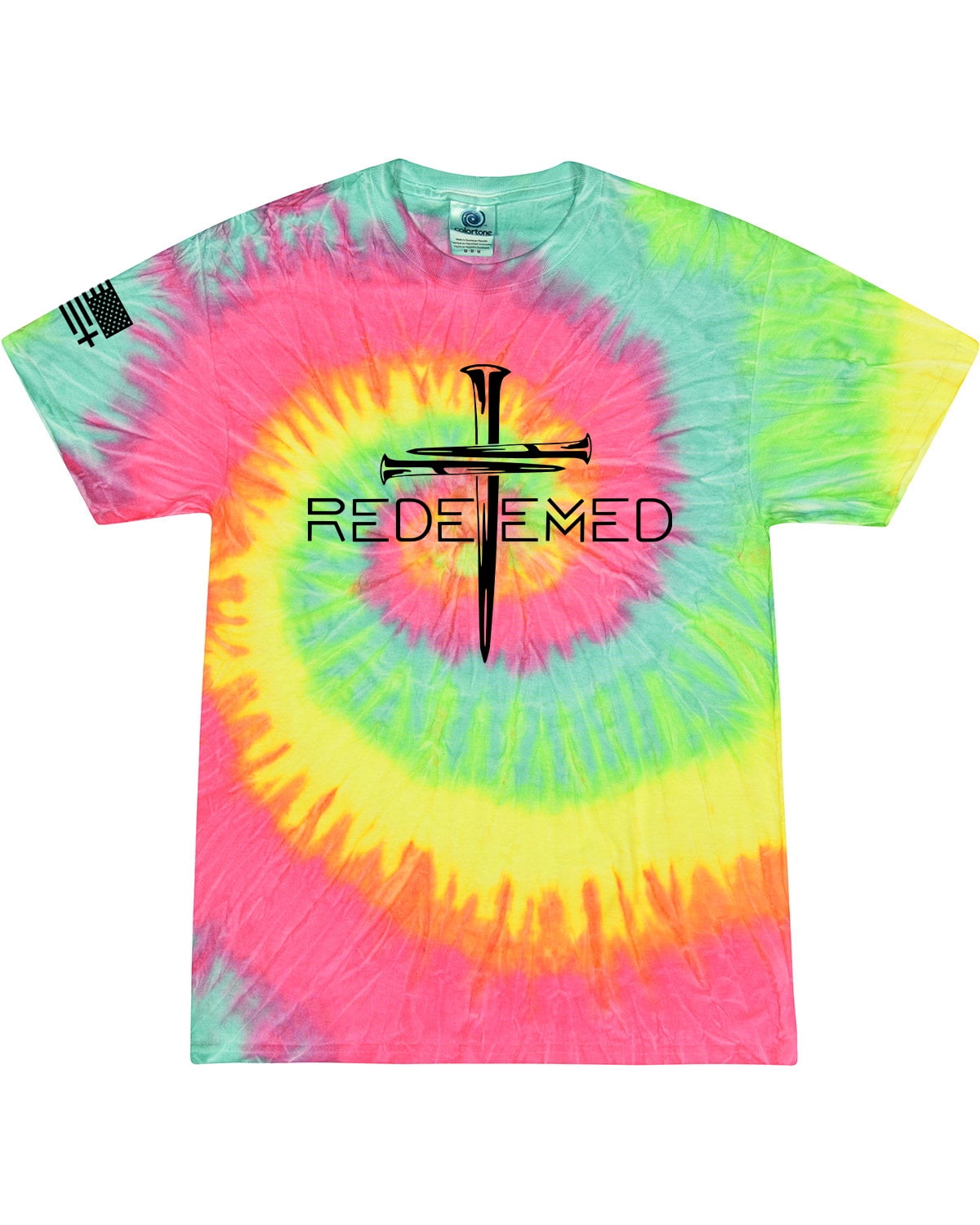 Redeemed Cross Nails Mens Christian American Flag Sleeve T-shirt ...