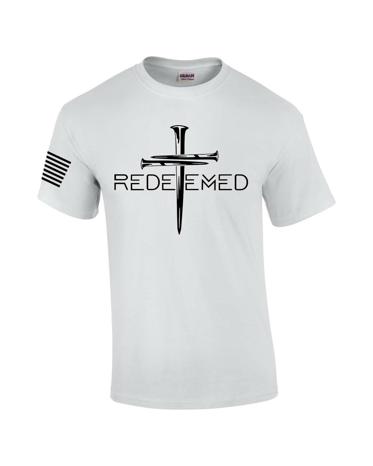 Redeemed Cross Nails Mens Christian American Flag Sleeve T-shirt ...