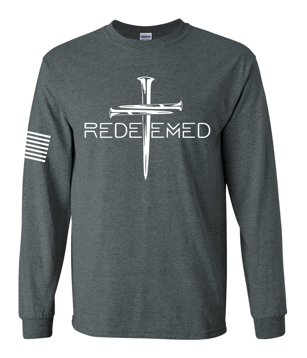 Redeemed Cross Nails Mens Christian American Flag Sleeve T-shirt Long ...