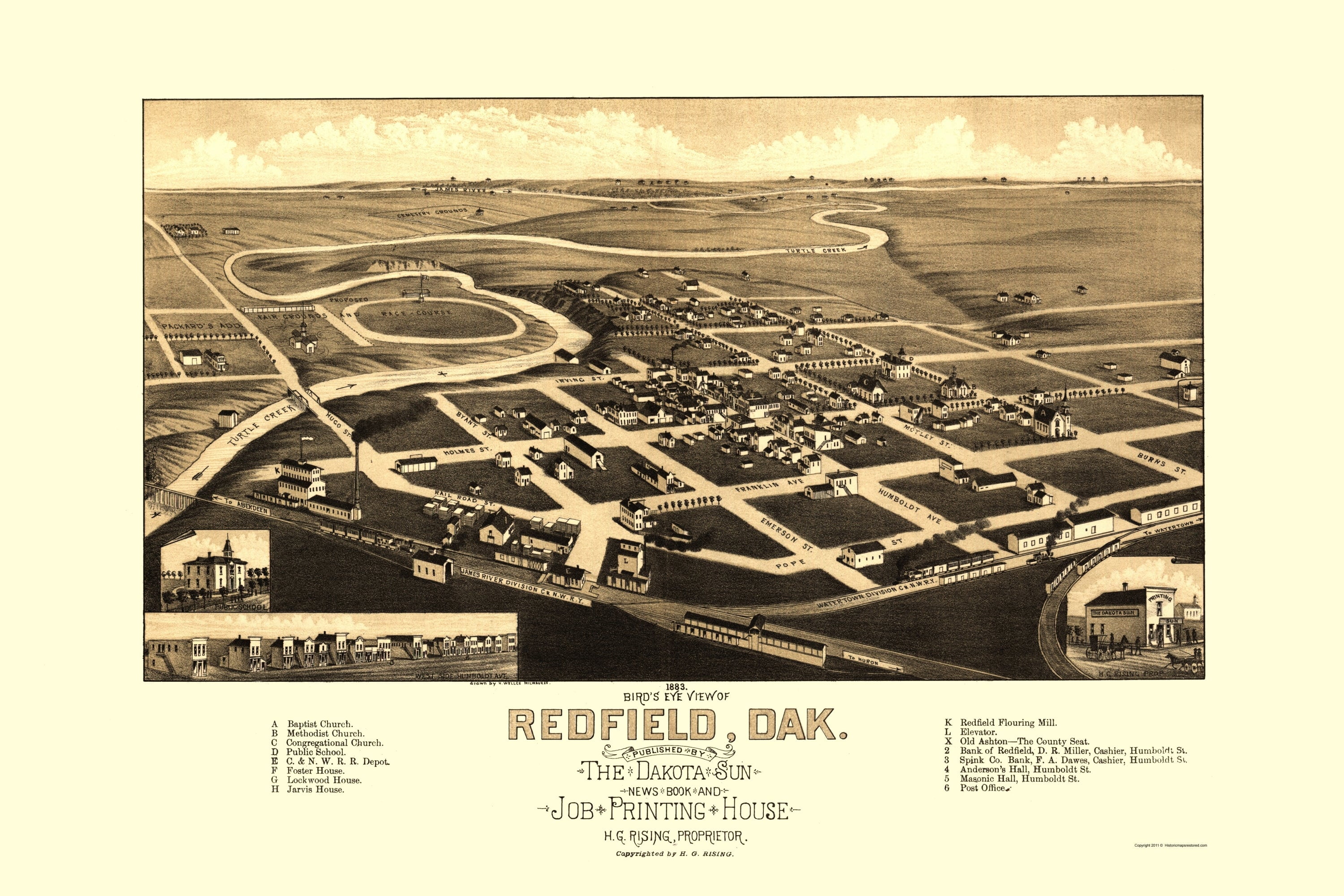 Historic Panoramic View - Redfield South Dakota - Rising 1883 - 23 x 34 ...