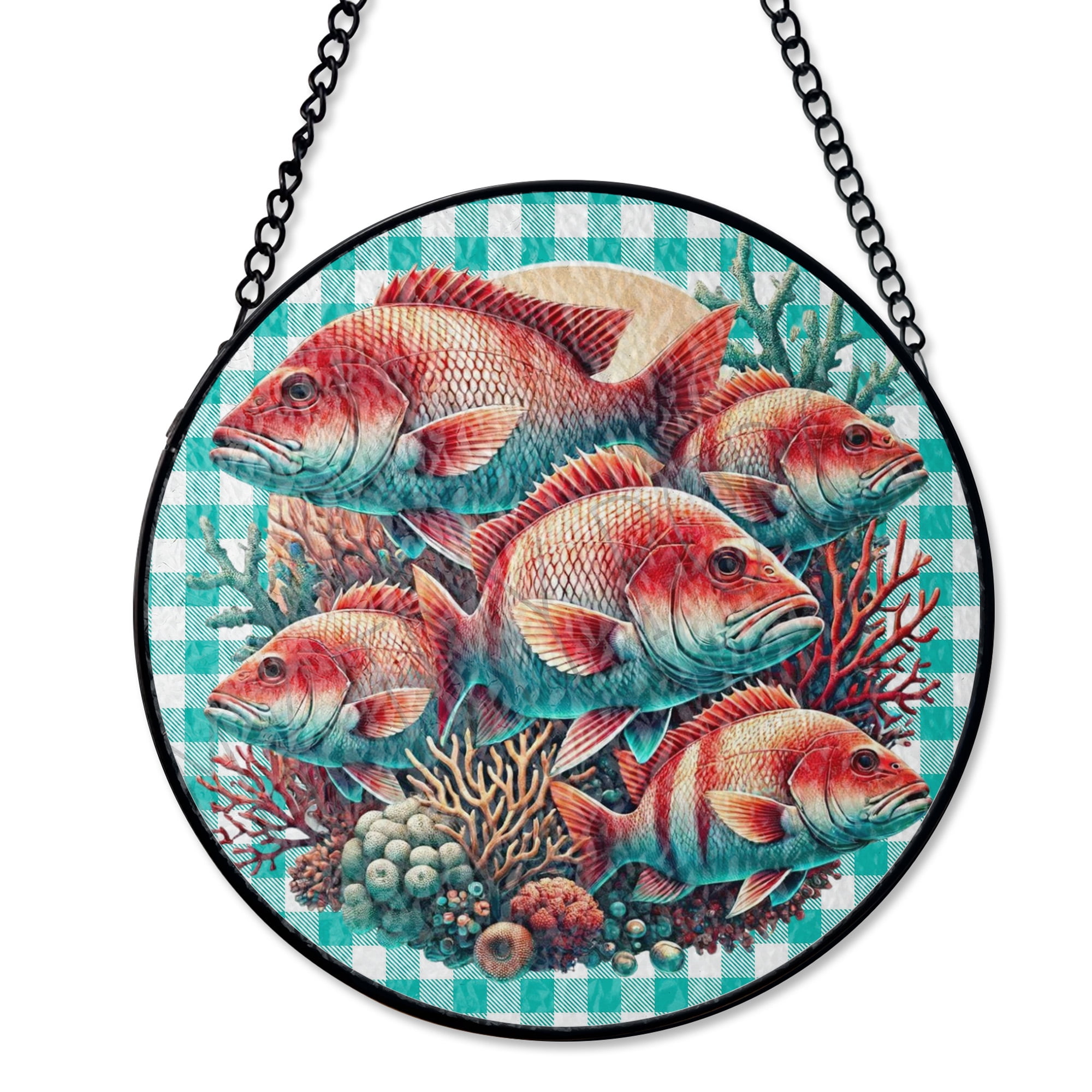 Redfish Fishing Ocean Wreath Suncatcher Stained Glass Style, UV Printed ...