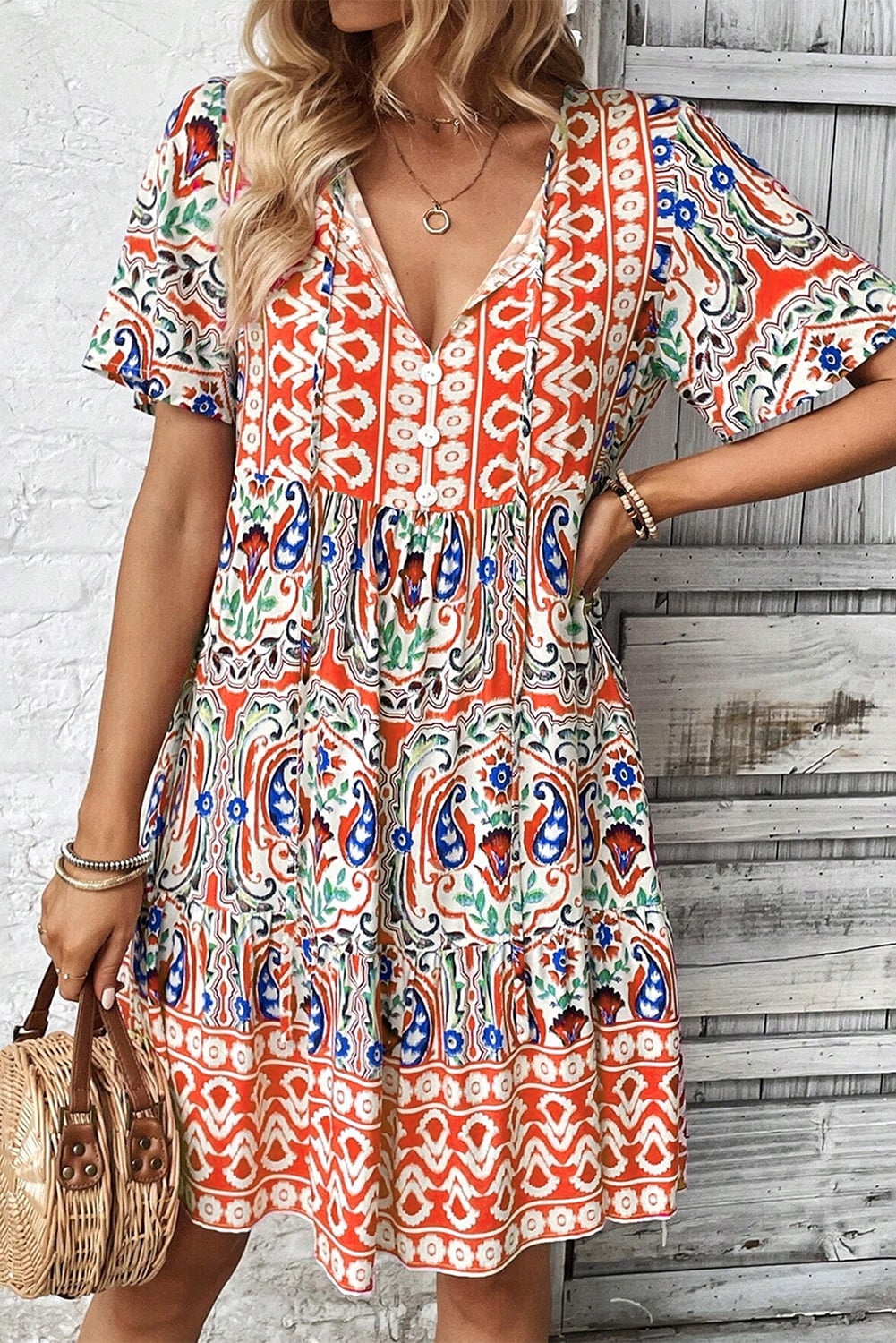 Redhotype Boho Chic Mini Dress: Vibrant Print & Free Spirit - Walmart ...