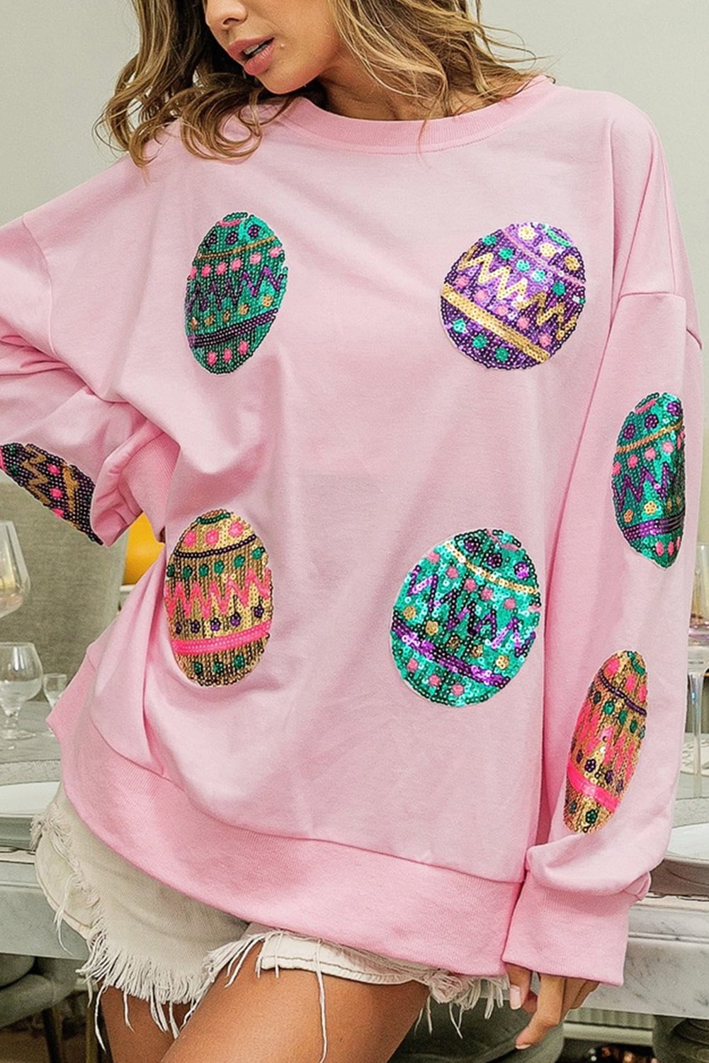 Redhotype Easter Chic Oversized Hoodie: Pink Sequin Drop Shoulder ...