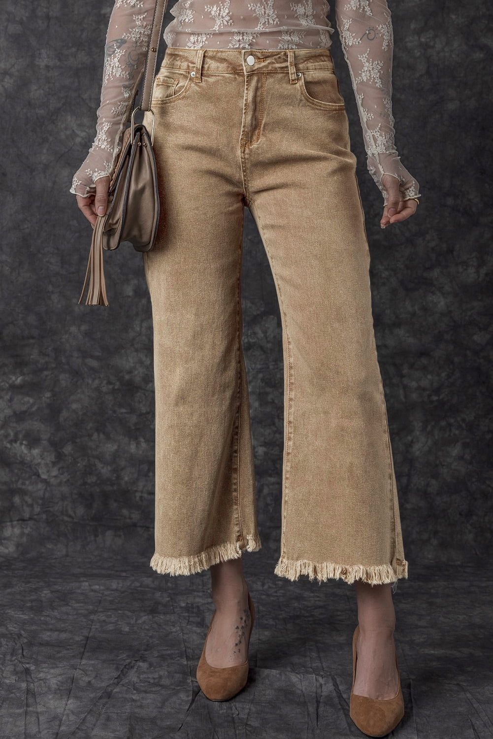Redhotype Frayed Denim Crop Jeans - Chic Light Beige Fit - Walmart.com