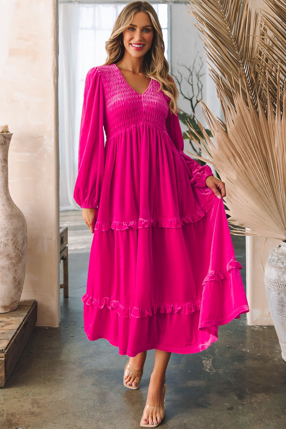 Redhotype V-Neck Velvet Maxi Dress: Elegant Rose Red, Fashionista's ...