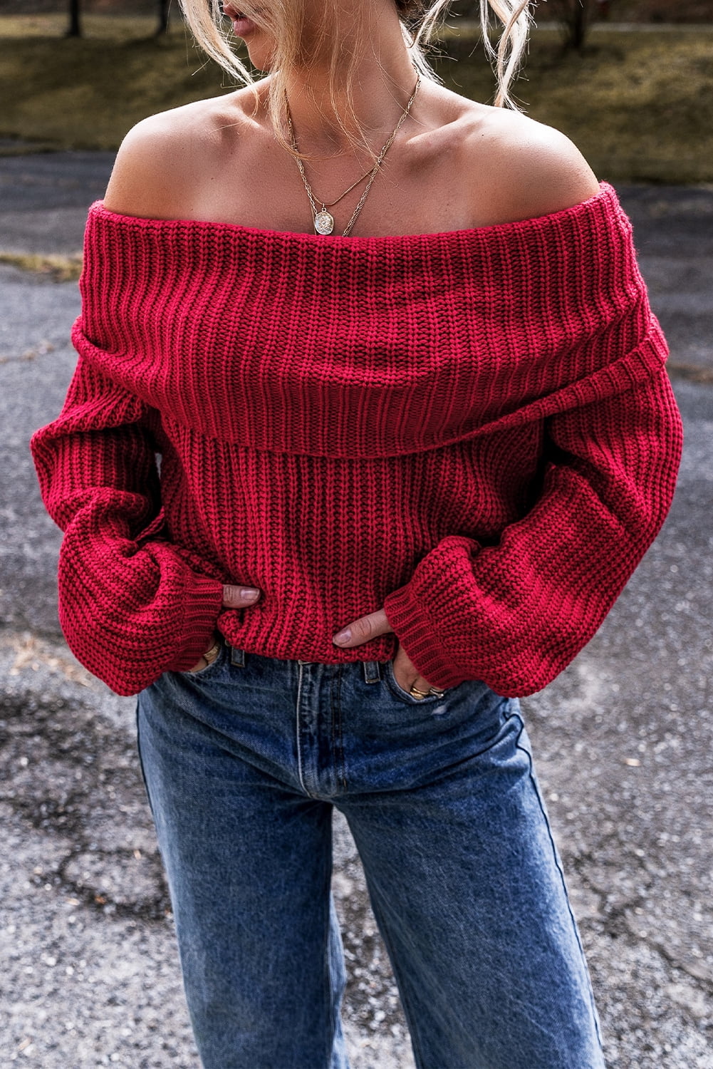 Redhotype Vibrant Red Off-Shoulder Sweater, Sizes 4-18 - Trendy Knit ...