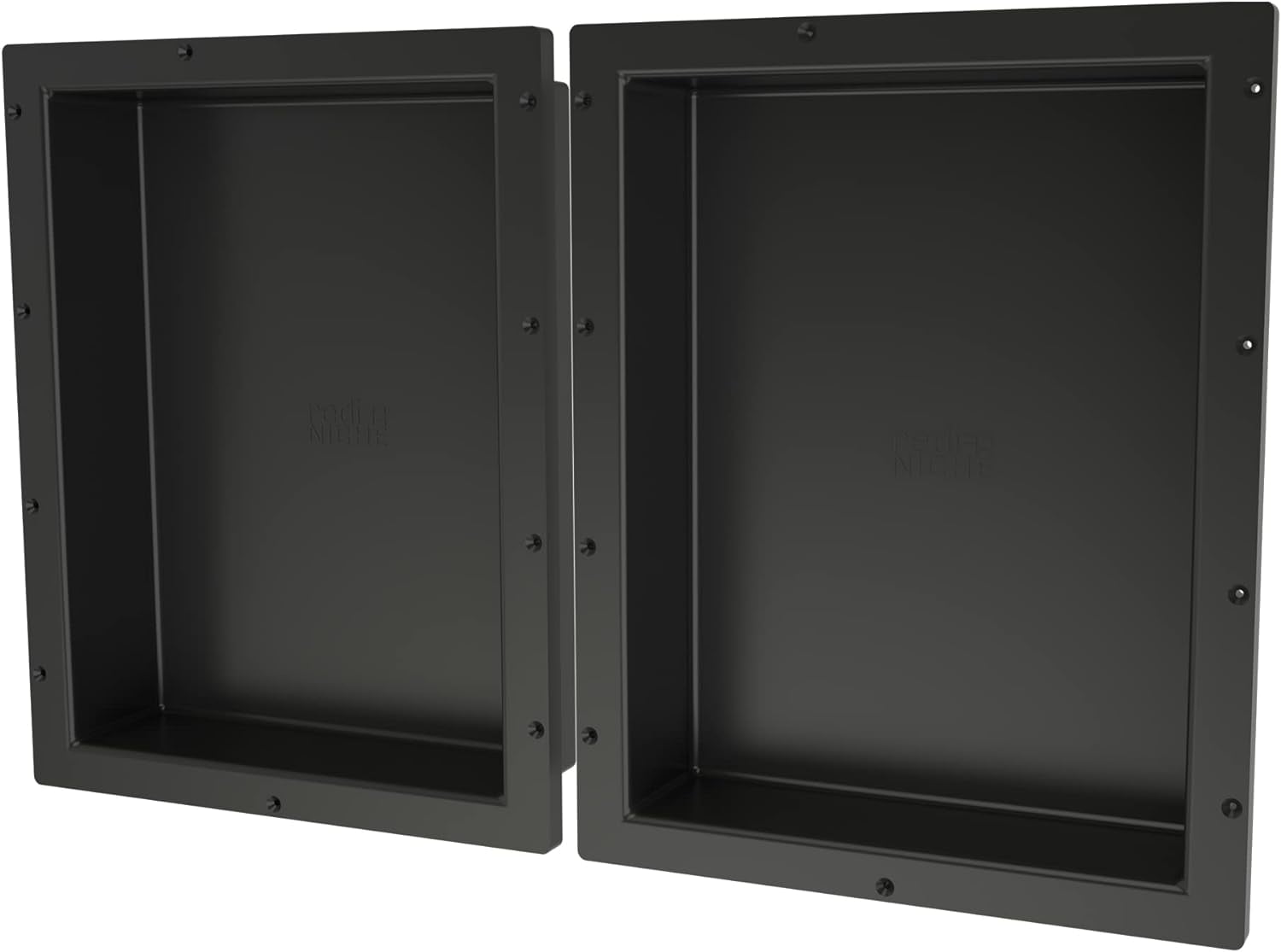 Redi Niche Double Niche Recessed Shower Shelf- Black, Two Inner Shelves ...