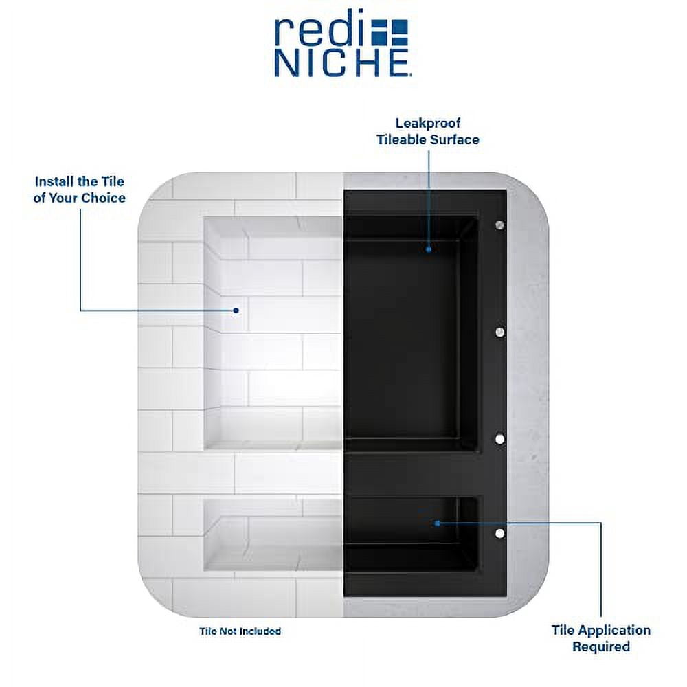 Redi Niche Triple Niche Recessed Shower Shelf- Black, Three Inner ...