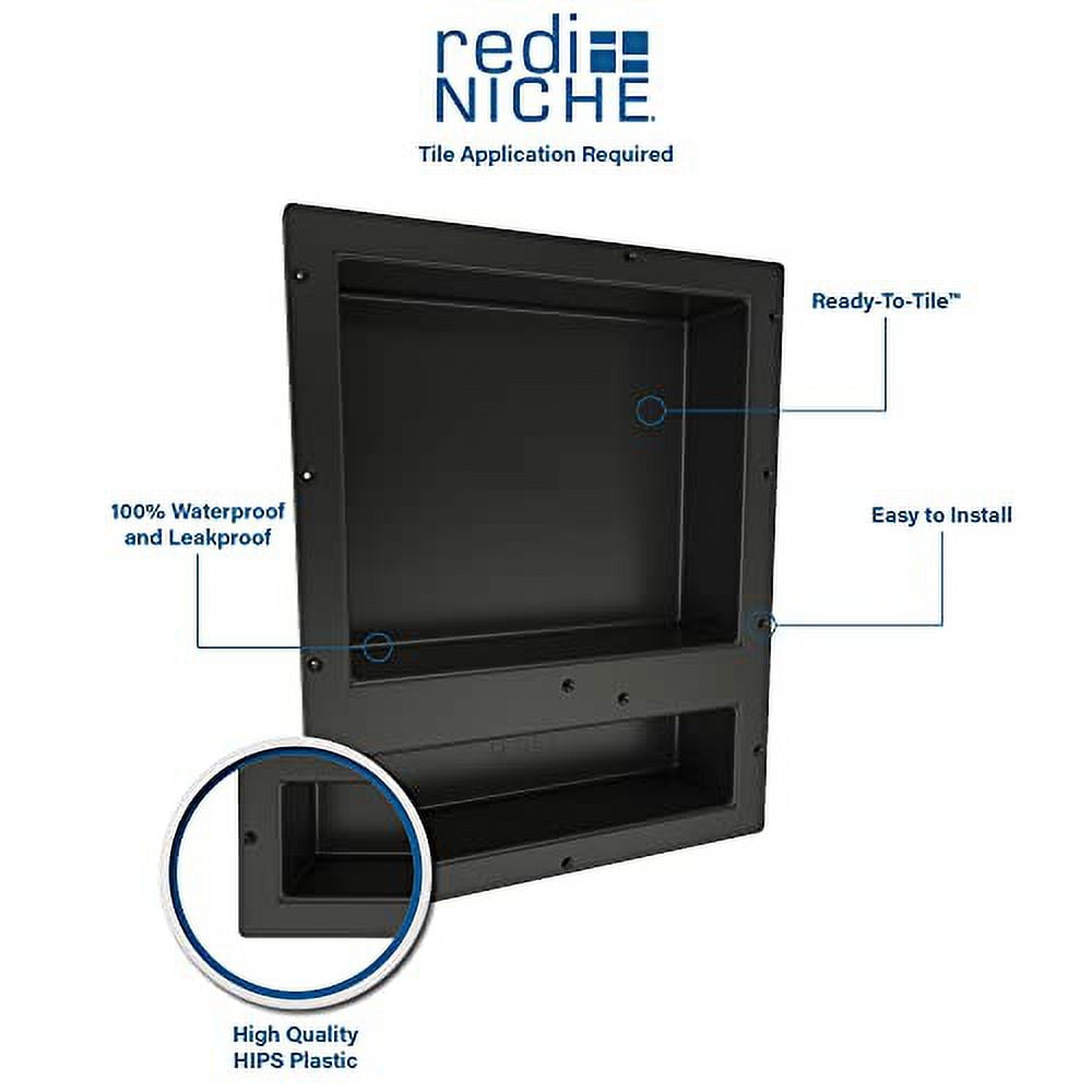 Redi Niche Triple Niche Recessed Shower Shelf- Black, Three Inner ...