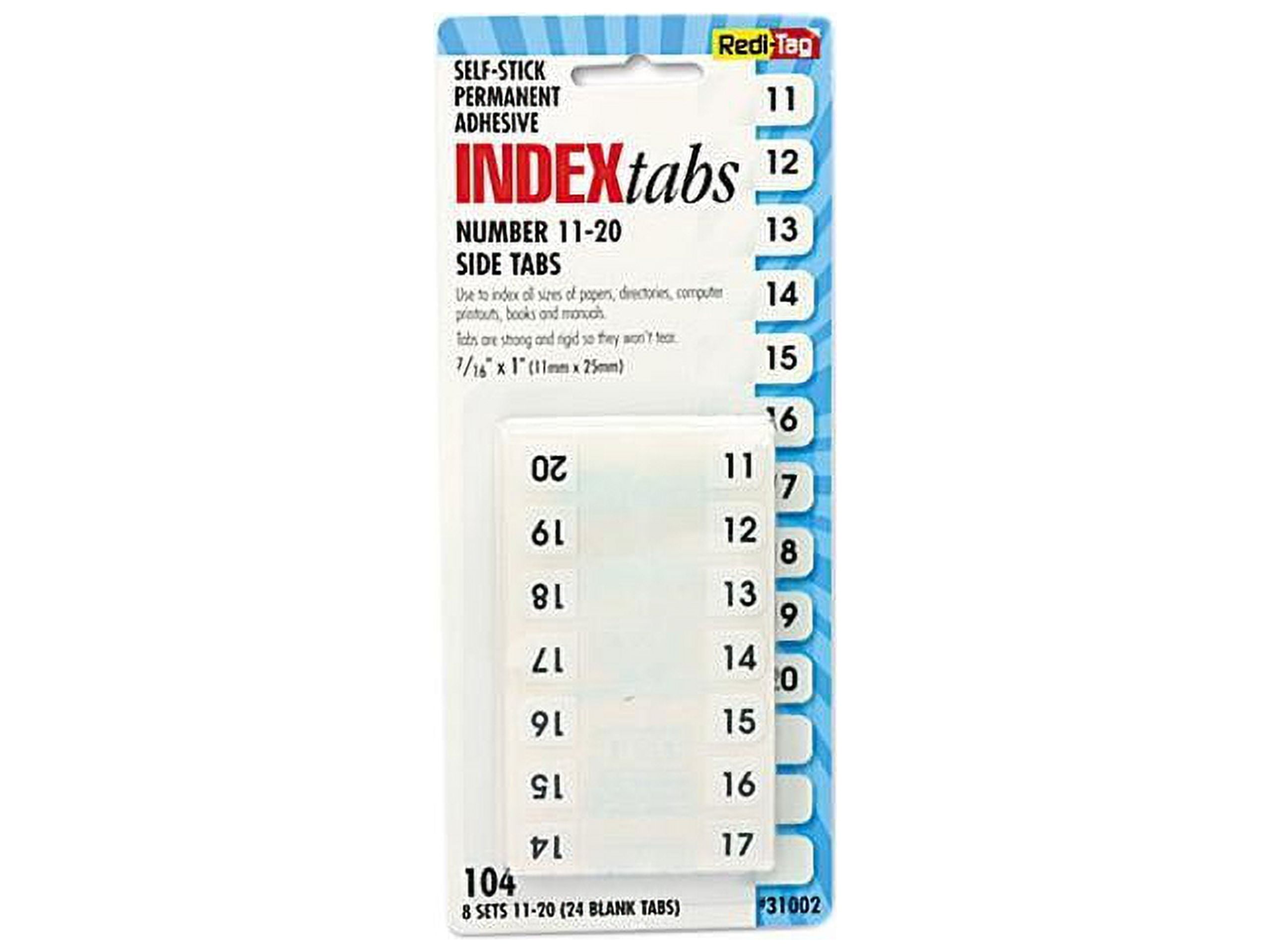 Redi-Tag 31002 Side-Mount Self-Stick Plastic Index Tabs Nos 11-20, 1in ...