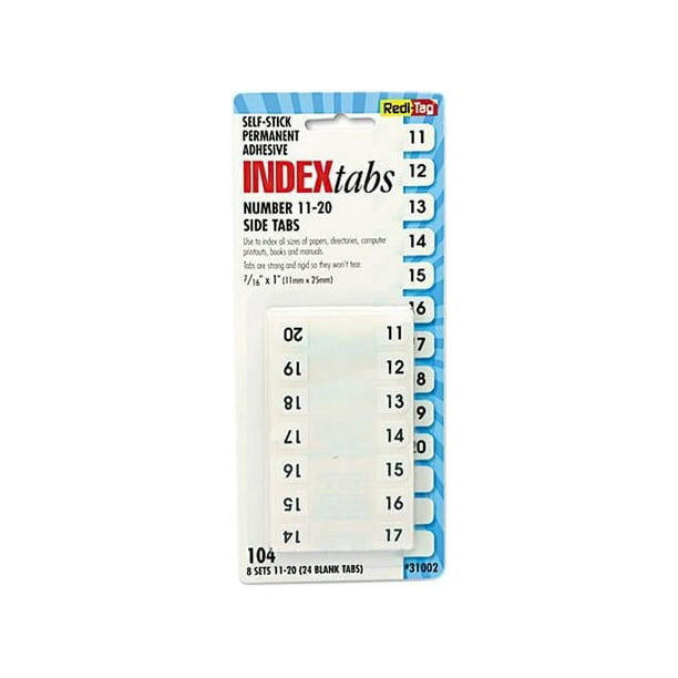 Redi-Tag 31002 Side-Mount Self-Stick Plastic Index Tabs Nos 11-20, 1in ...