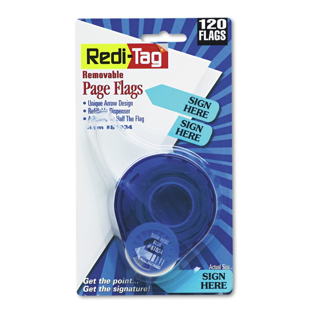 Redi-Tag Arrow Message Page Flags in Dispenser, "Sign Here", Blue, 120 ...