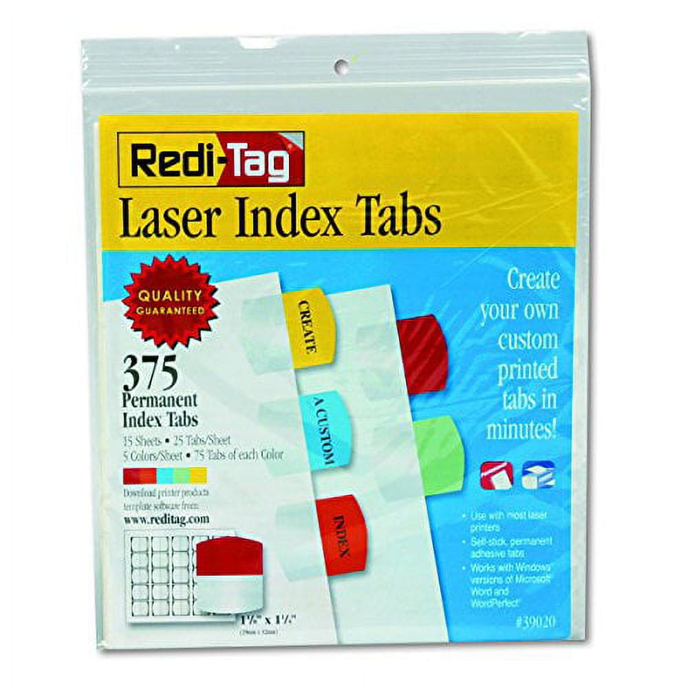 Redi-Tag Laser Printable Index Tabs, Permanent Adhesive, 1-1/8 x 1-1/4 ...