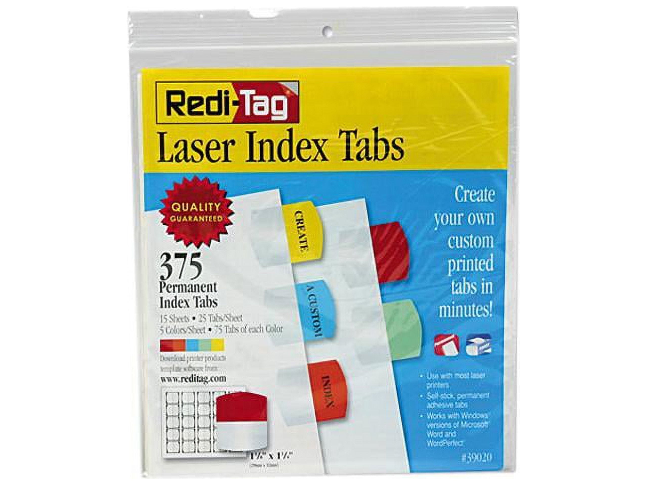 Redi-Tag, RTG39020, Laser Printable Index Tabs, 375 / Pack - Walmart.com